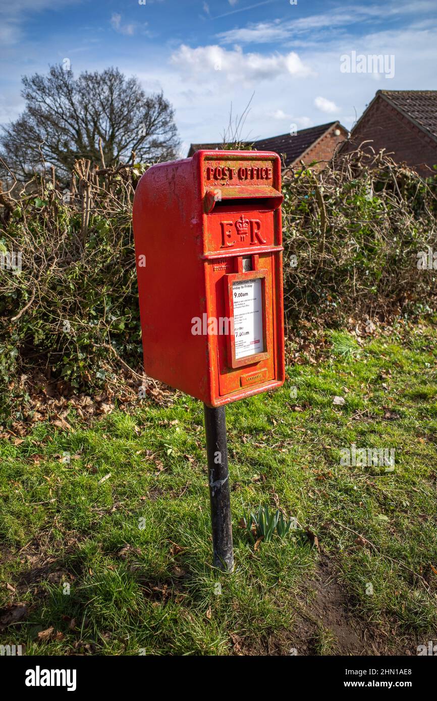 Coltishall, Norfolk, UK – February 2022. Free standing red Royal Mail ...