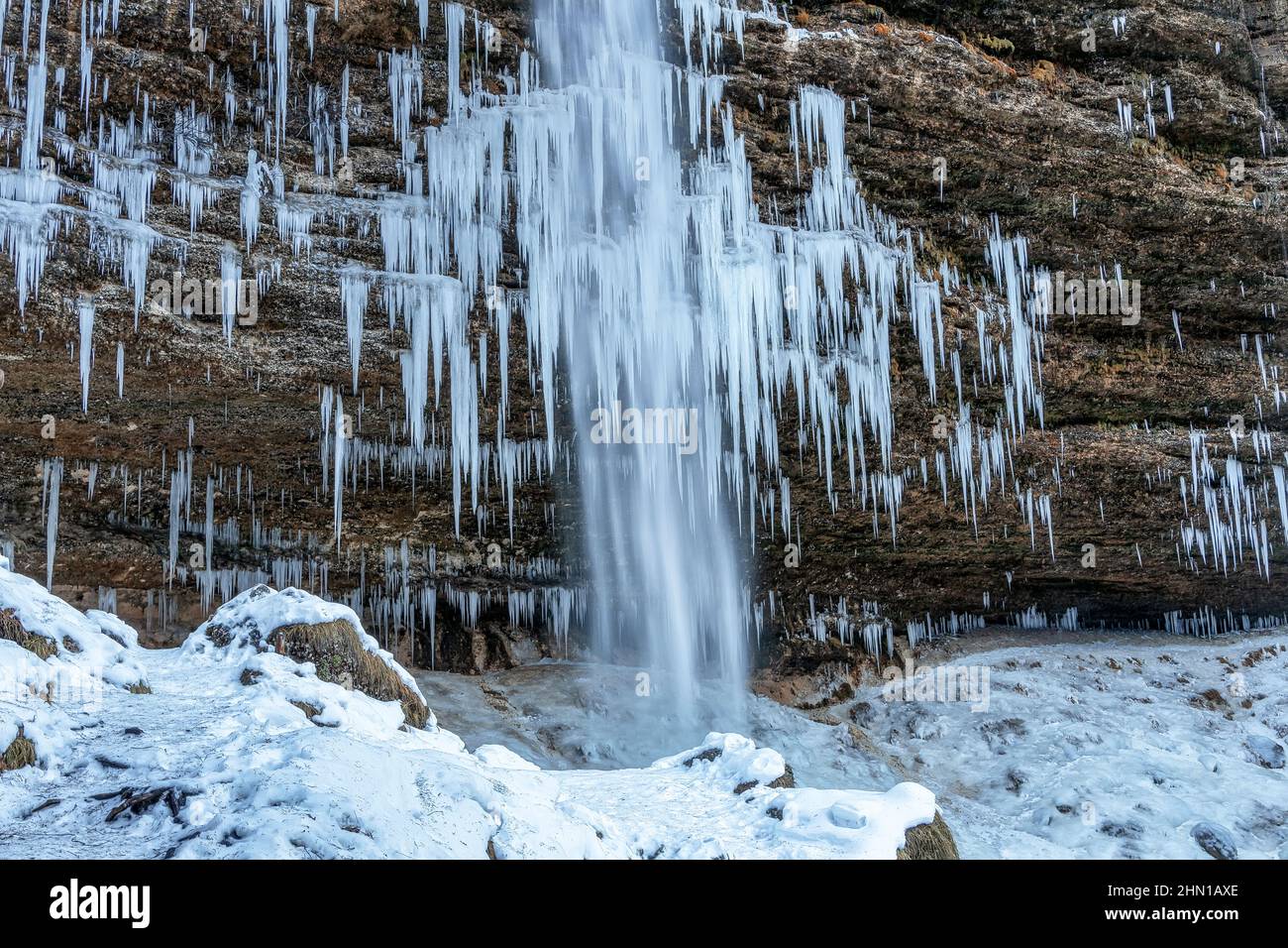 Beautiful Pericnik waterfall in Slovenia in wintertime Stock Photo - Alamy