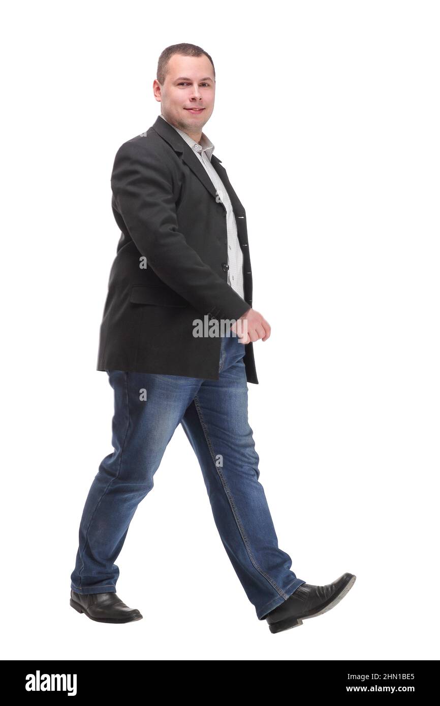 picture of a young business man walking forward on white background ...