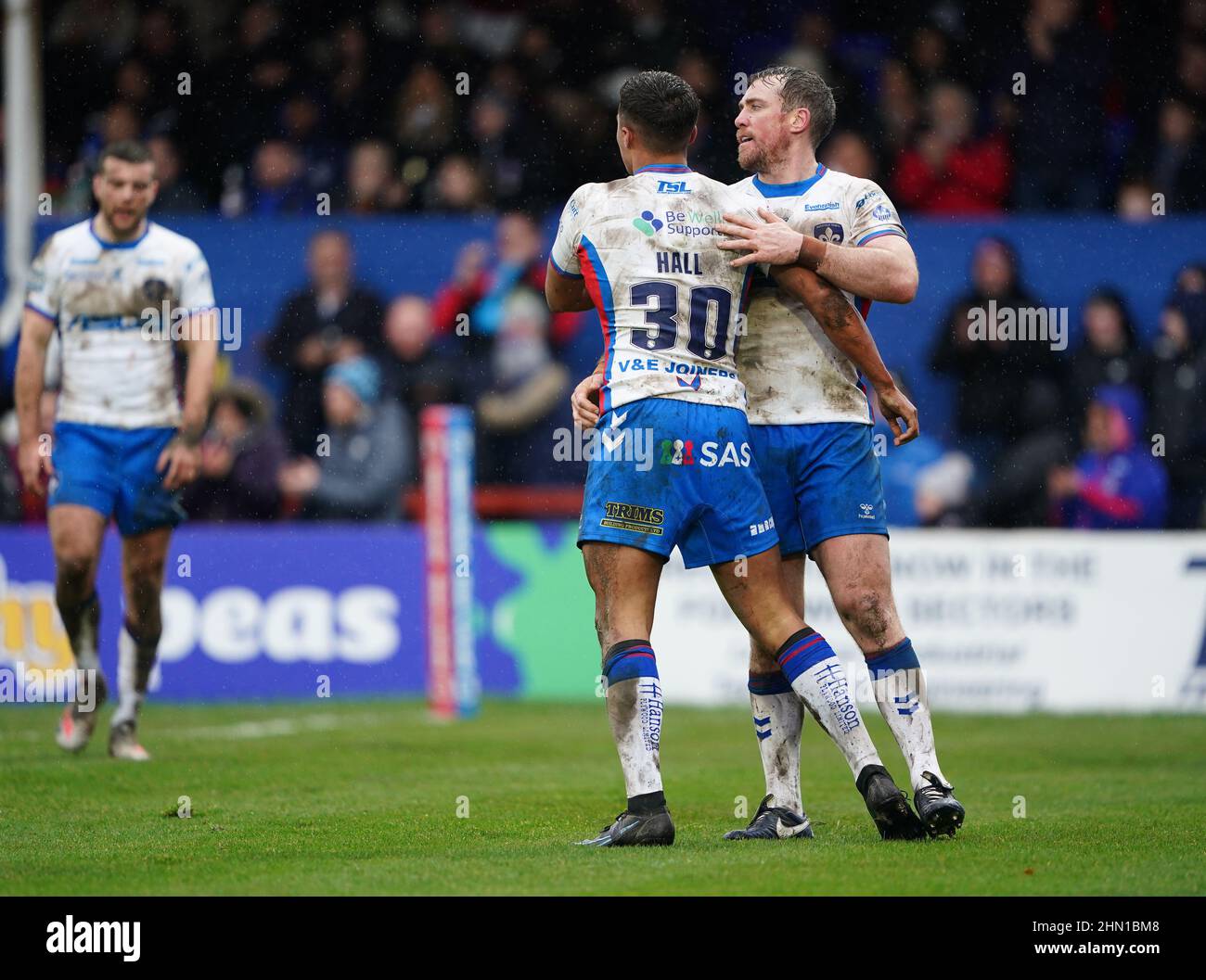Wakefield Trinity's Corey Hall celebrates after scoring a try during ...