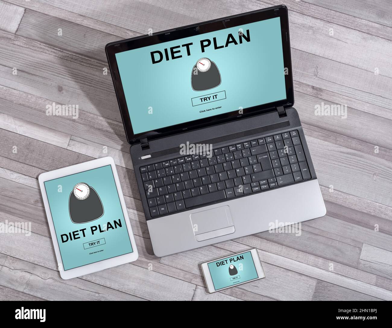 Diet plan concept shown on different information technology devices ...