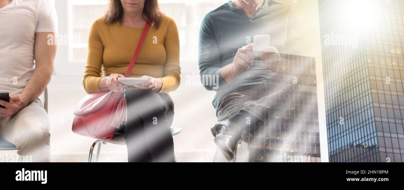 Group of people waiting for job interview; multiple exposure Stock ...