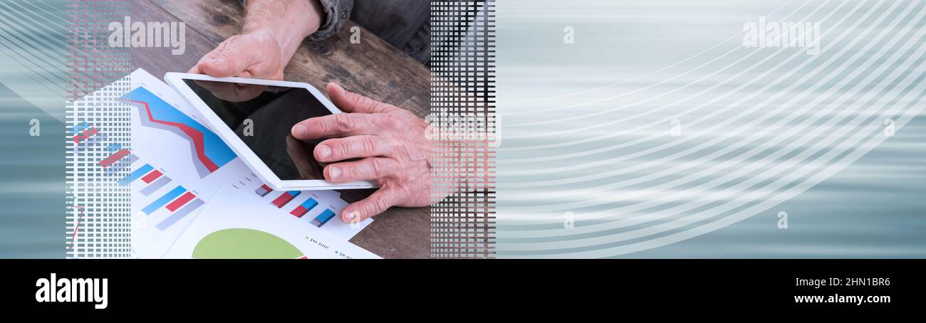 Man using tablet computer. panoramic banner Stock Photo - Alamy