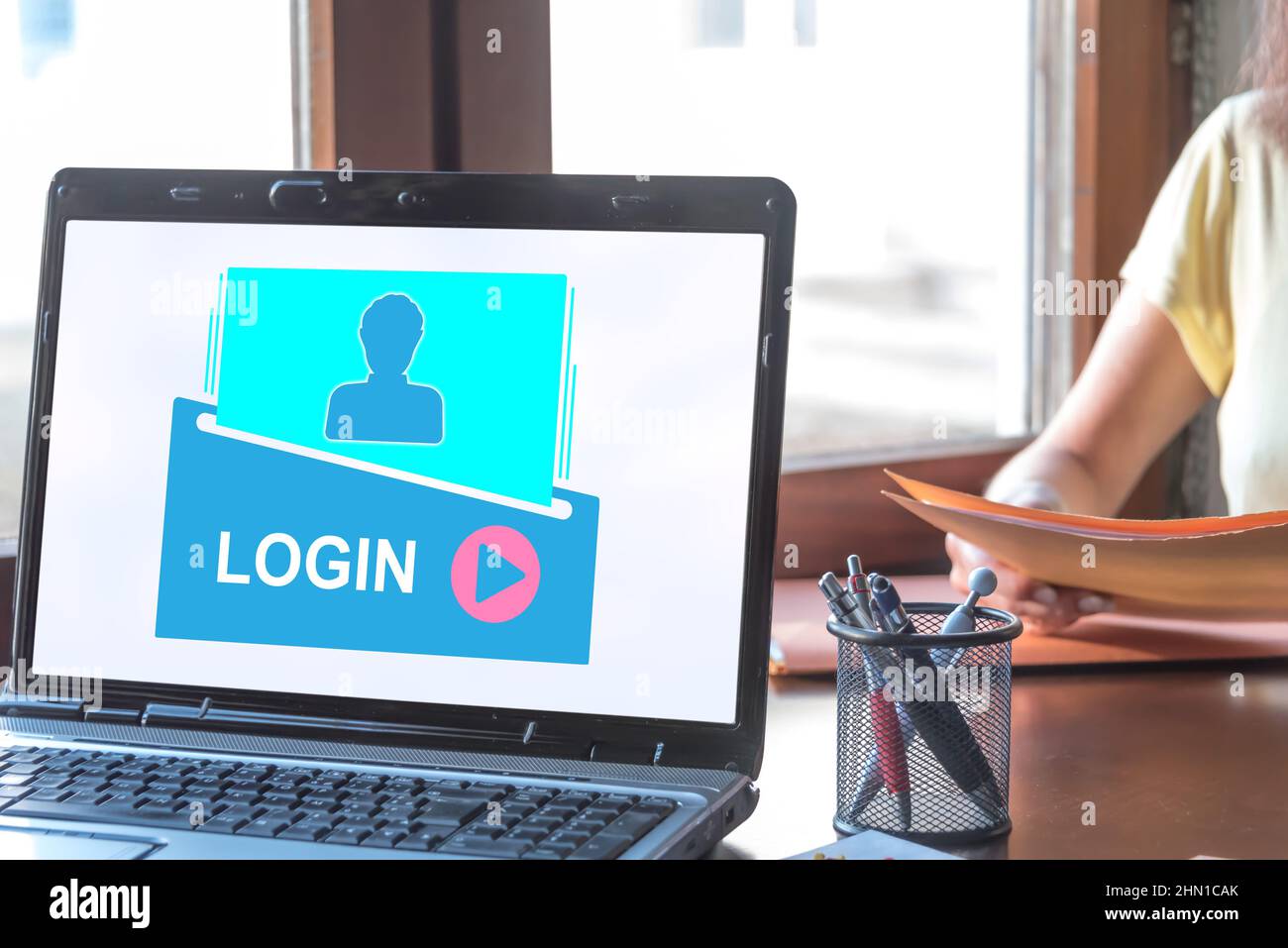 Laptop screen displaying a login concept Stock Photo - Alamy