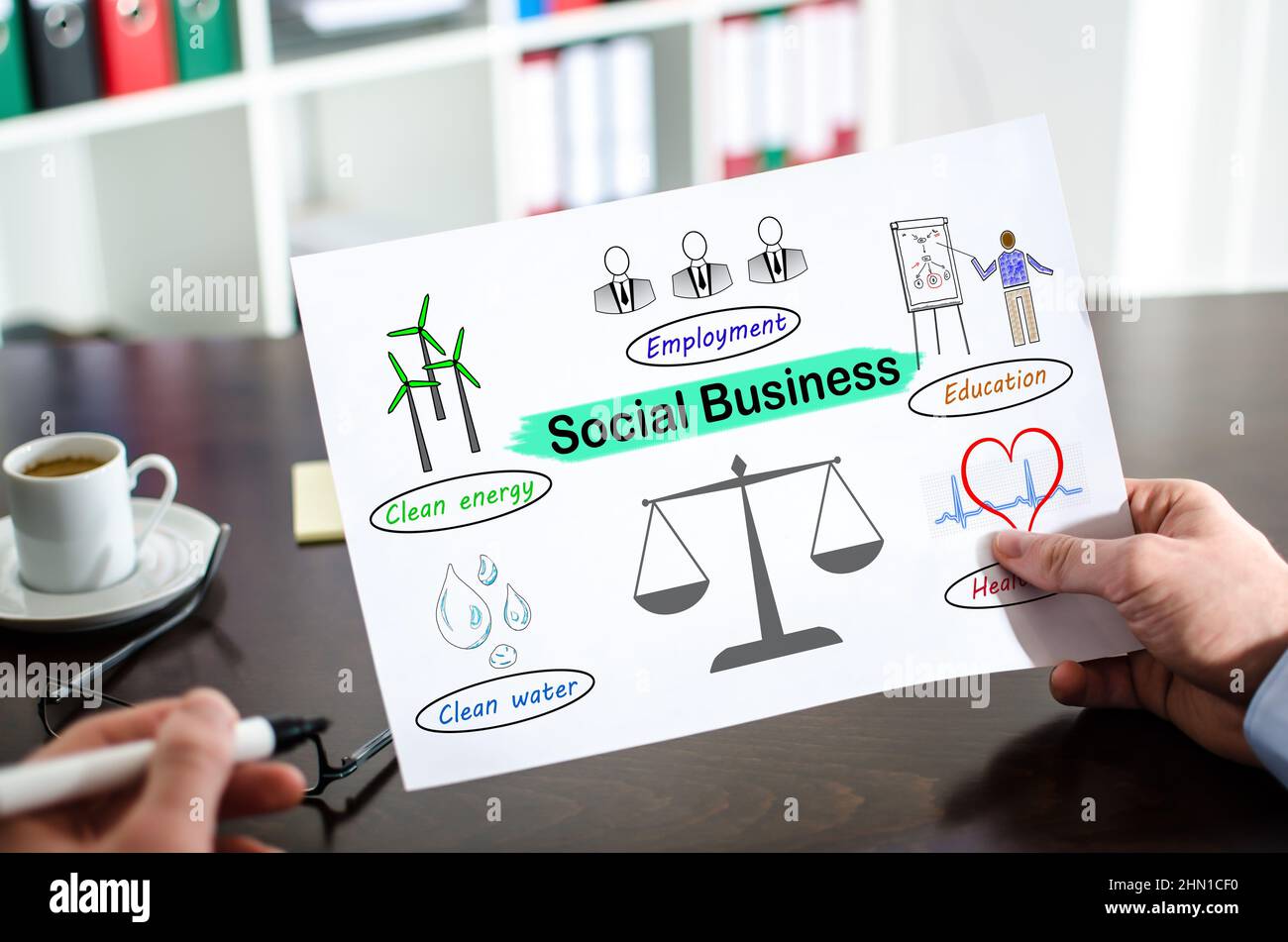 Hand holding a paper showing social business concept Stock Photo - Alamy