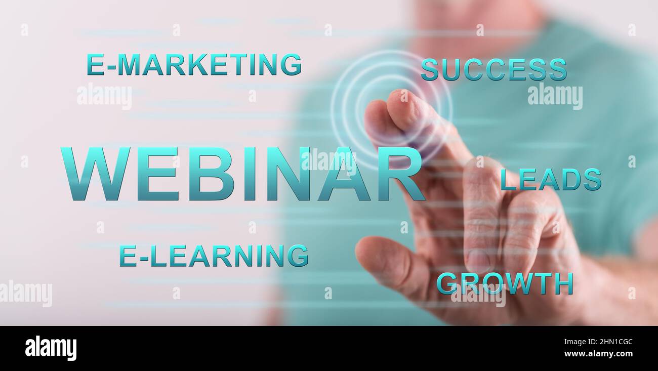 Man touching a webinar concept on a touch screen with his finger Stock ...