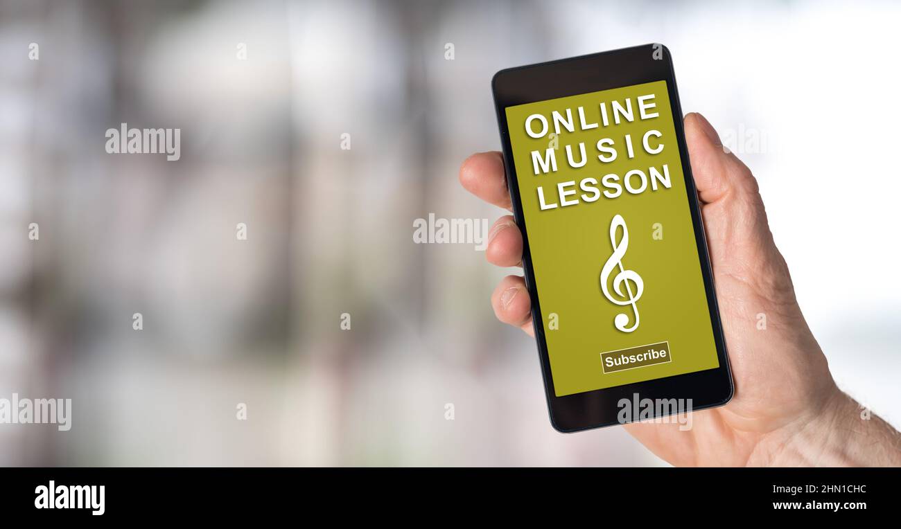 Smartphone screen displaying an online music lesson concept Stock Photo ...