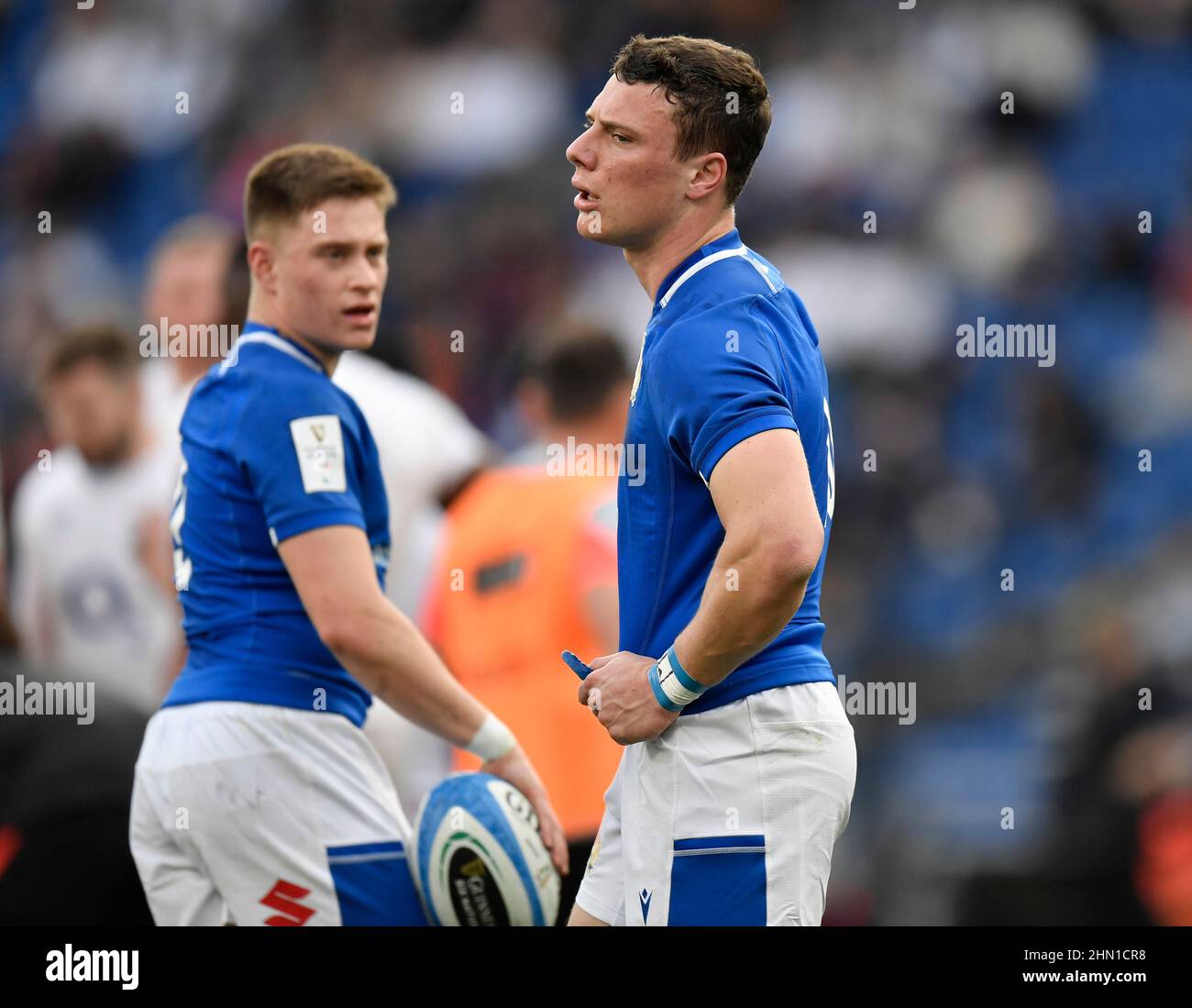 Rome, Italy. 13th Feb, 2022. Stephen Varney of Italy and Paolo Garbisi ...