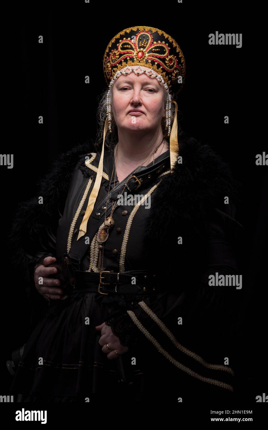 Jane Lines, in costume, attends the Whitby Steampunk Weekend at the ...