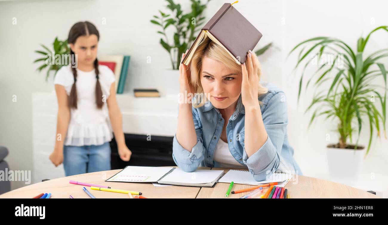 mother daughter study together at home Stock Photo - Alamy
