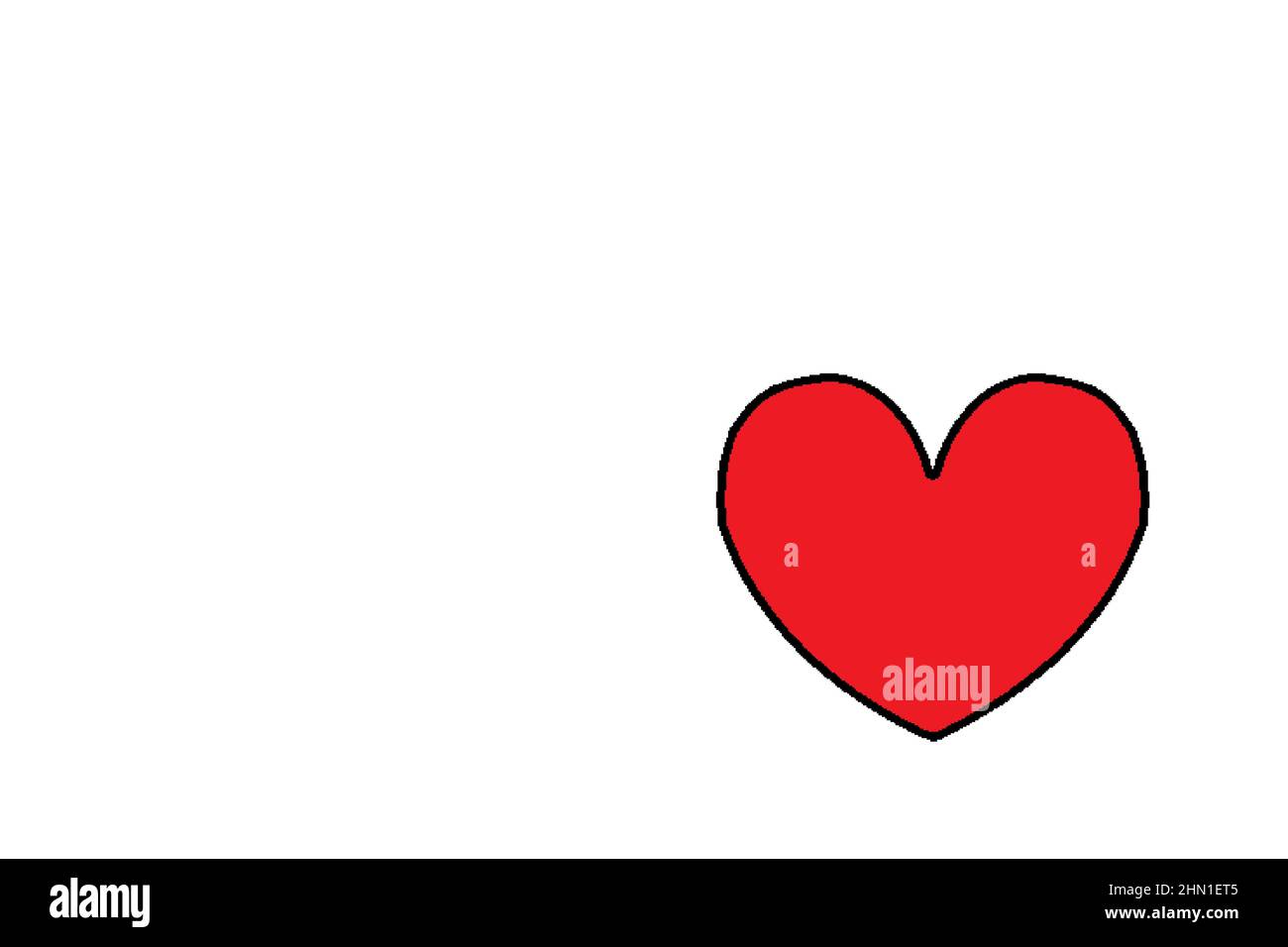Red heart with black contour on white background Stock Photo - Alamy