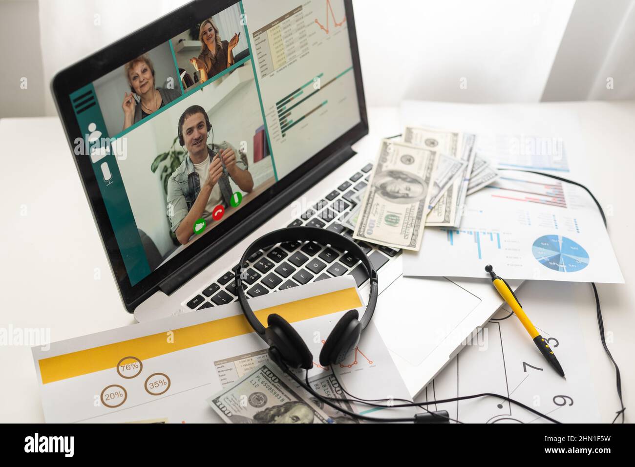 Electronic netbook technology with business infographics on laptop ...