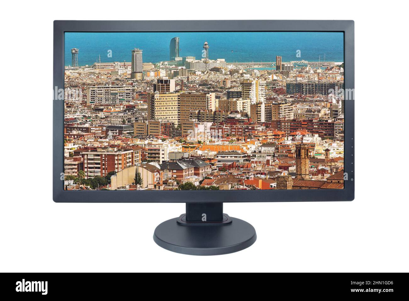 Computer monitor isolated on white with screensaver running Stock Photo ...