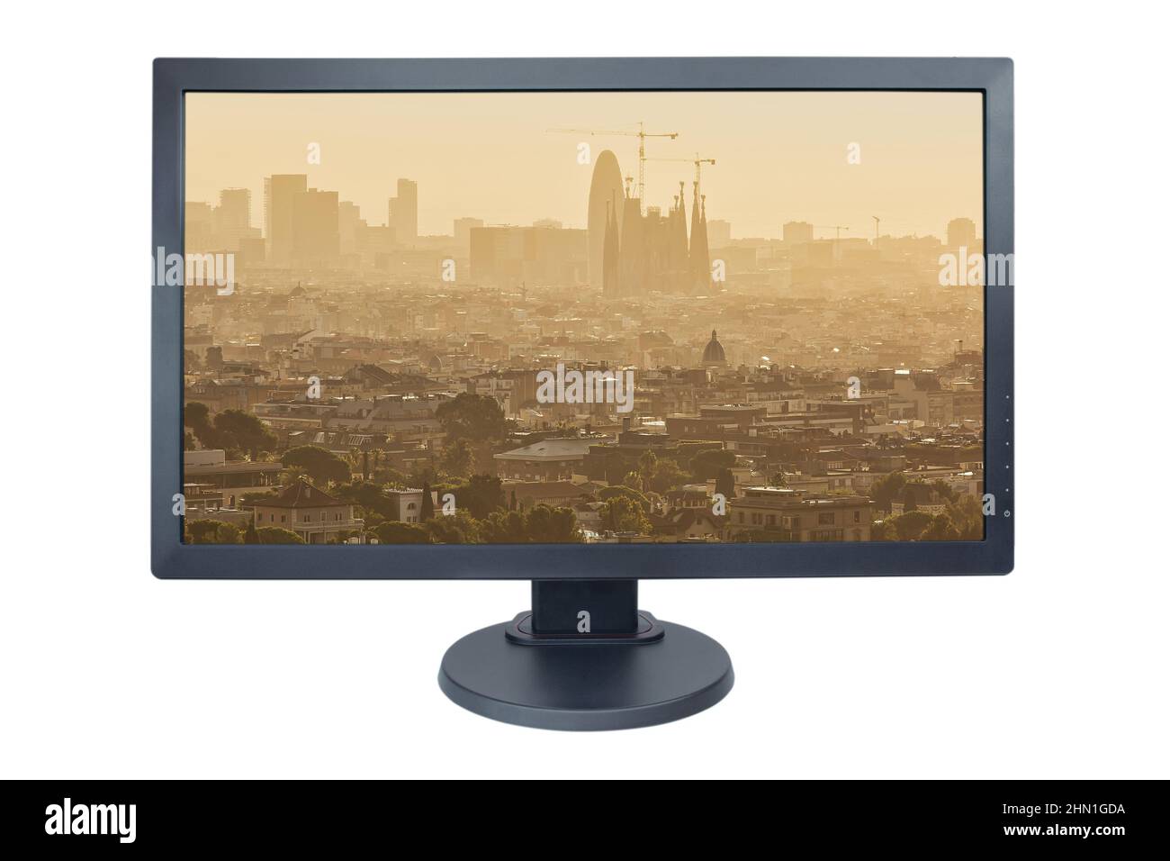 Computer monitor isolated on white with screensaver running Stock Photo ...