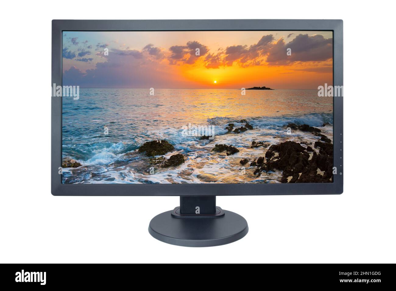Computer monitor isolated on white with screensaver running Stock Photo ...