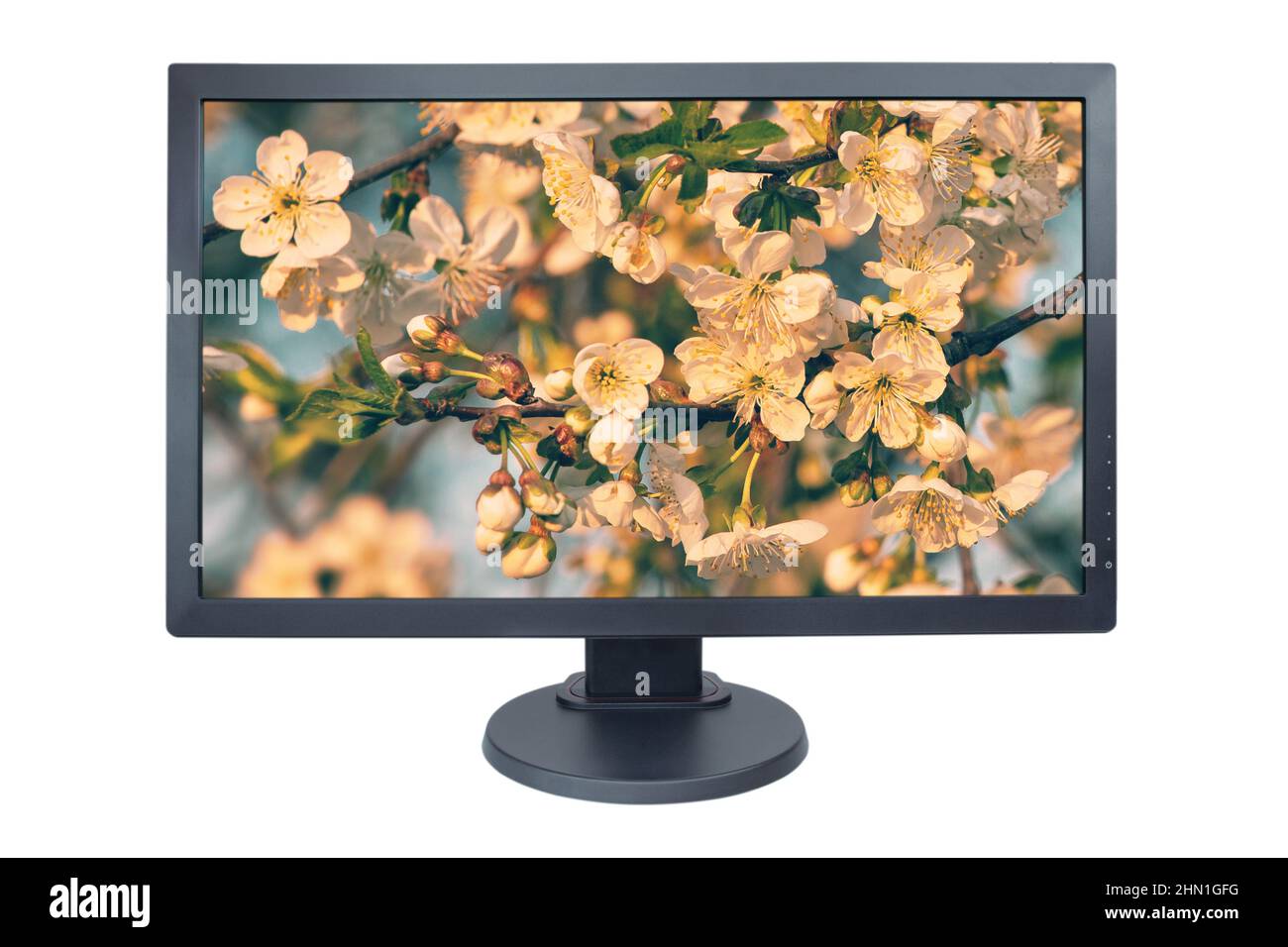 Computer monitor isolated on white with screensaver running Stock Photo ...