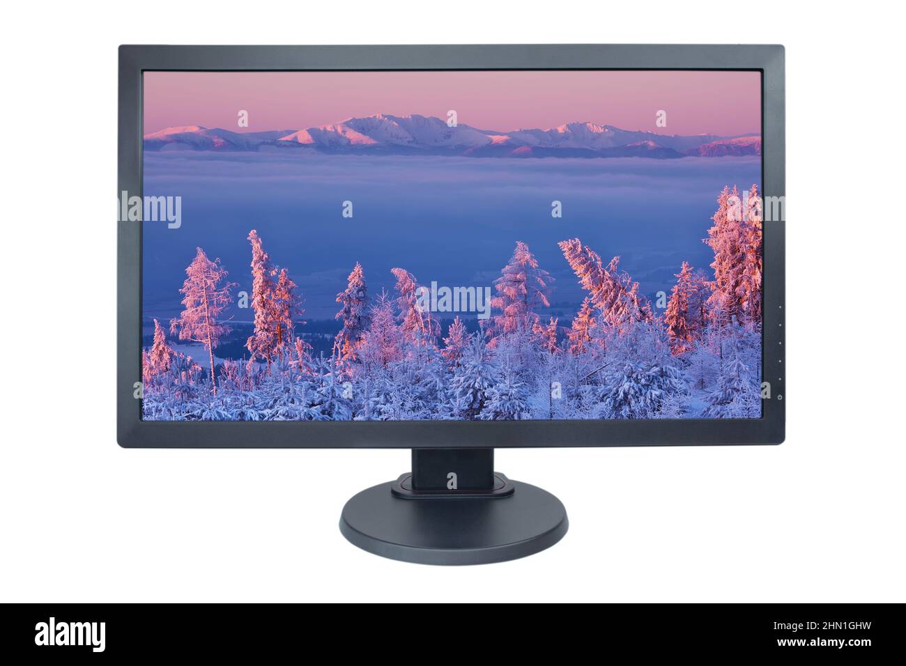 Computer monitor isolated on white with screensaver running Stock Photo ...