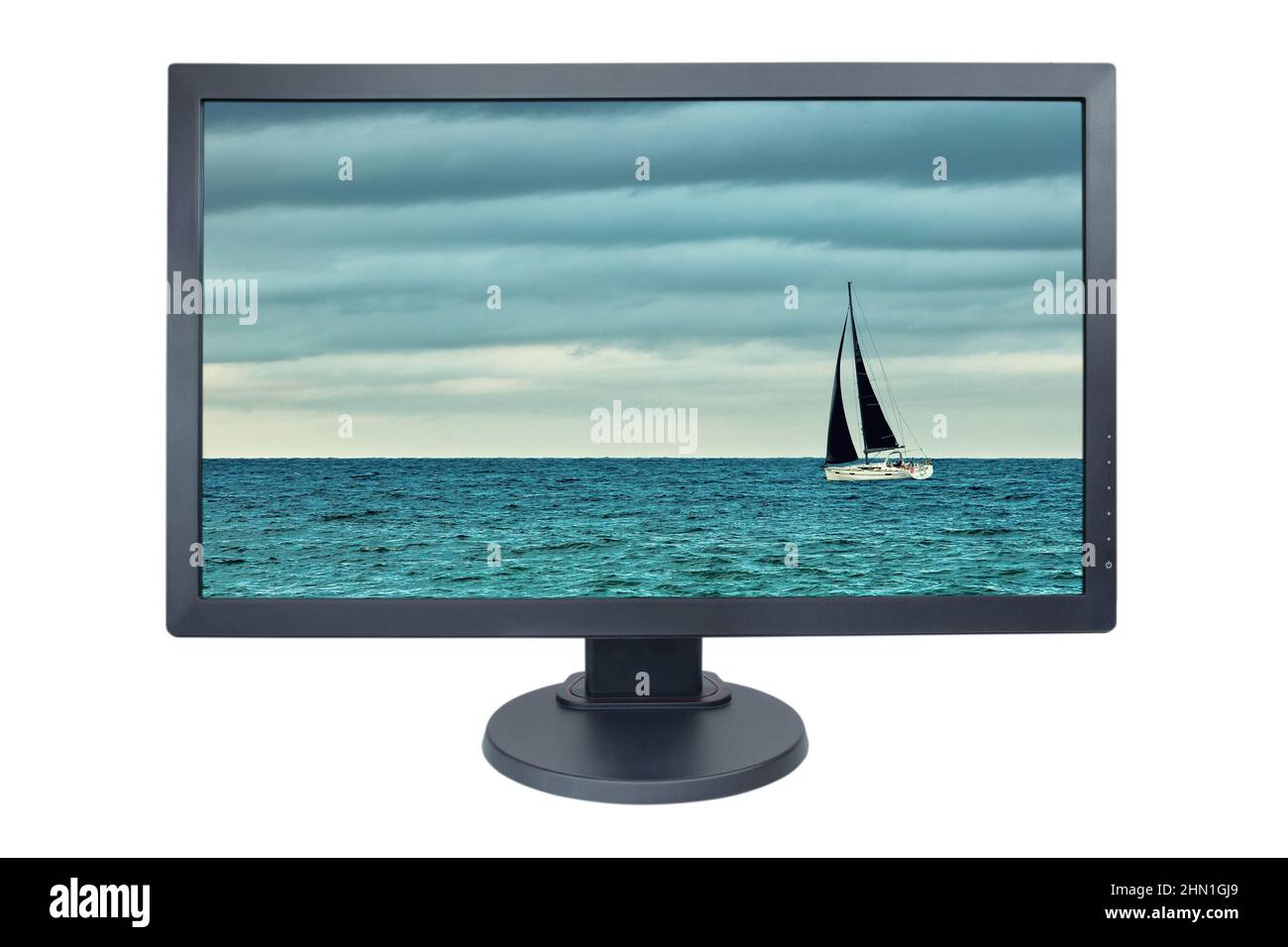 Computer monitor isolated on white with screensaver running Stock Photo ...