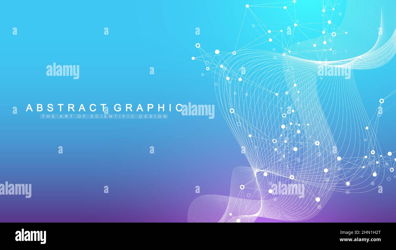 Digits abstract background with connected line and dots, wave flow. Digital neural networks ...