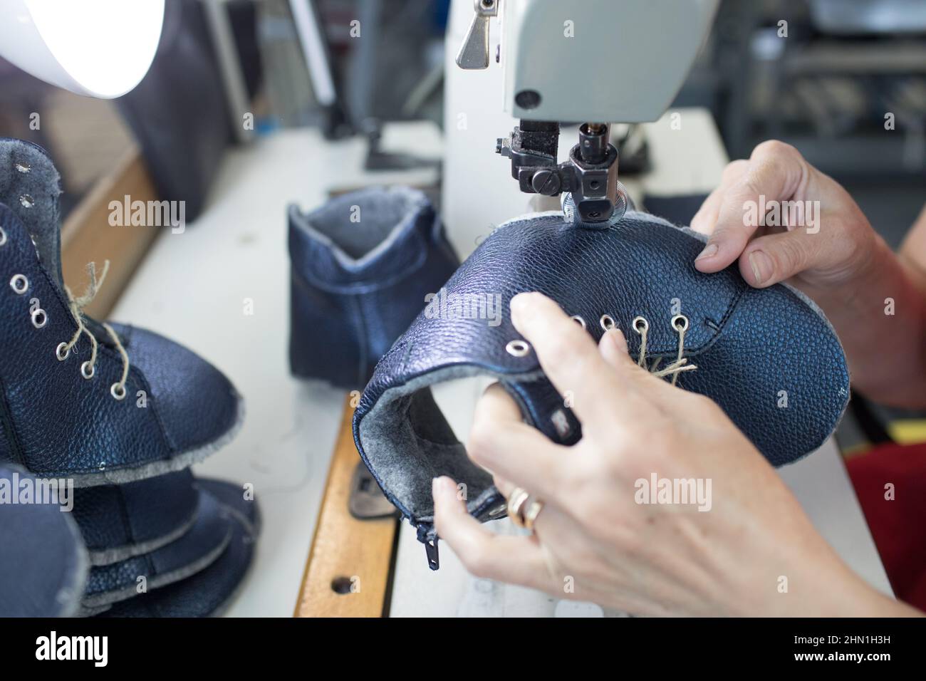 Production process of shoes for children. Handwork in fabric Stock ...