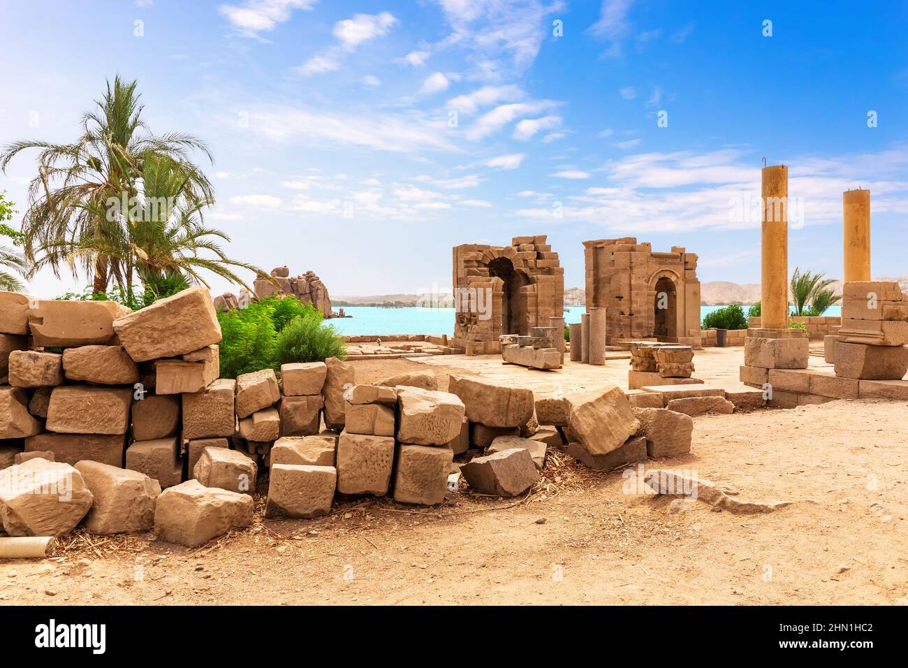 Ruins of Temple of Hathor, part of the Philae Temple complex, Aswan ...