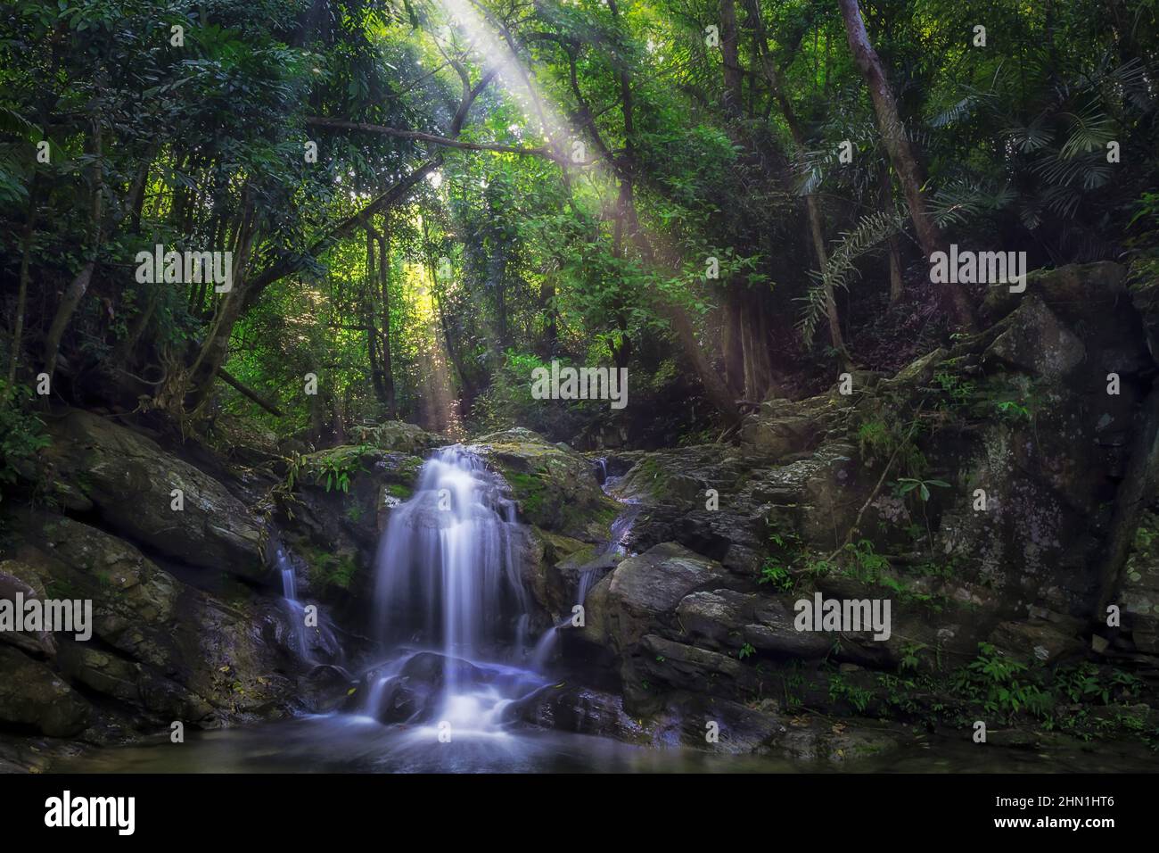 Distant view of the waterfall in the forest in Cagayan De Oro city ...