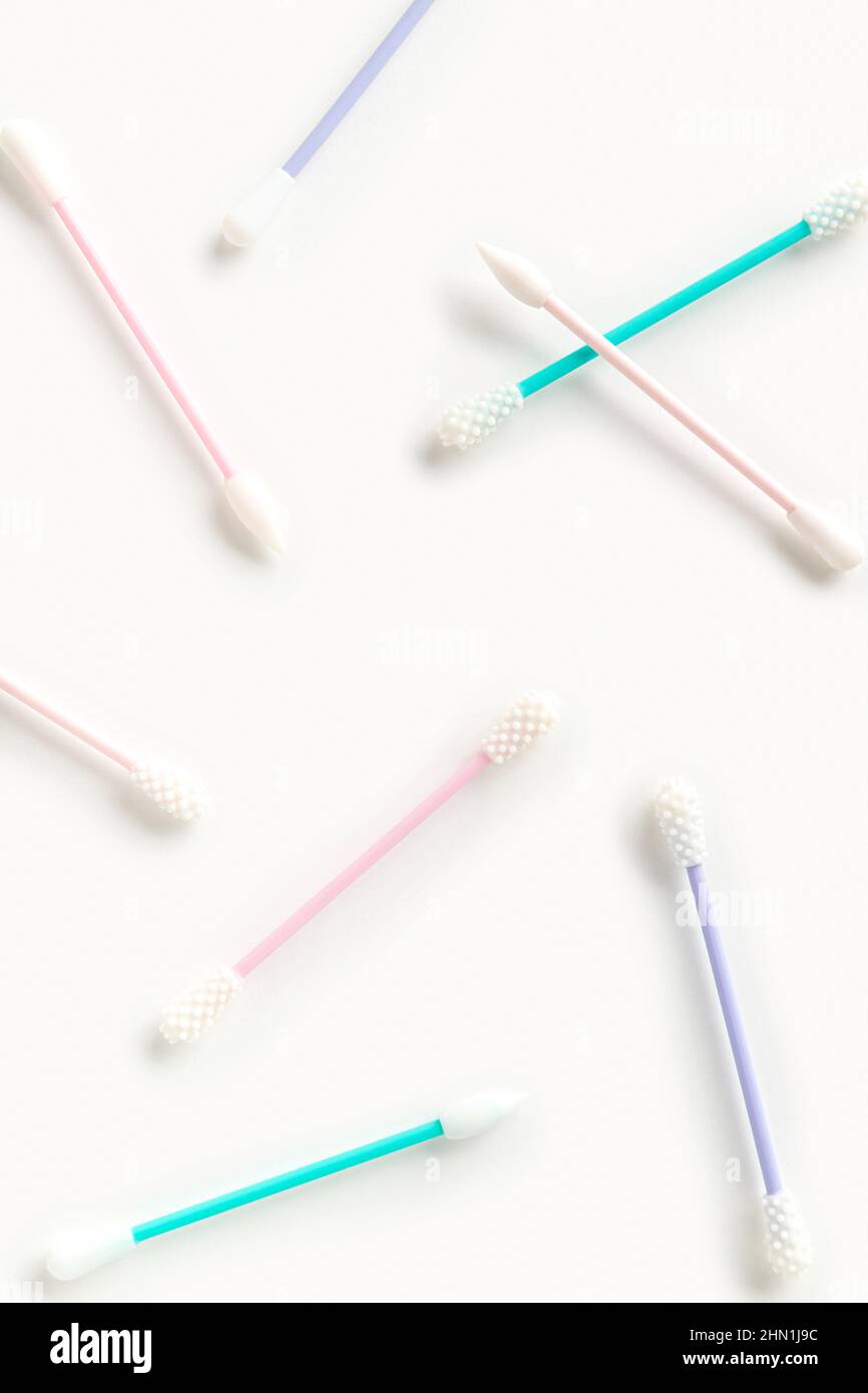 Flat lay top view reusable silicone swab buds on white background Stock ...