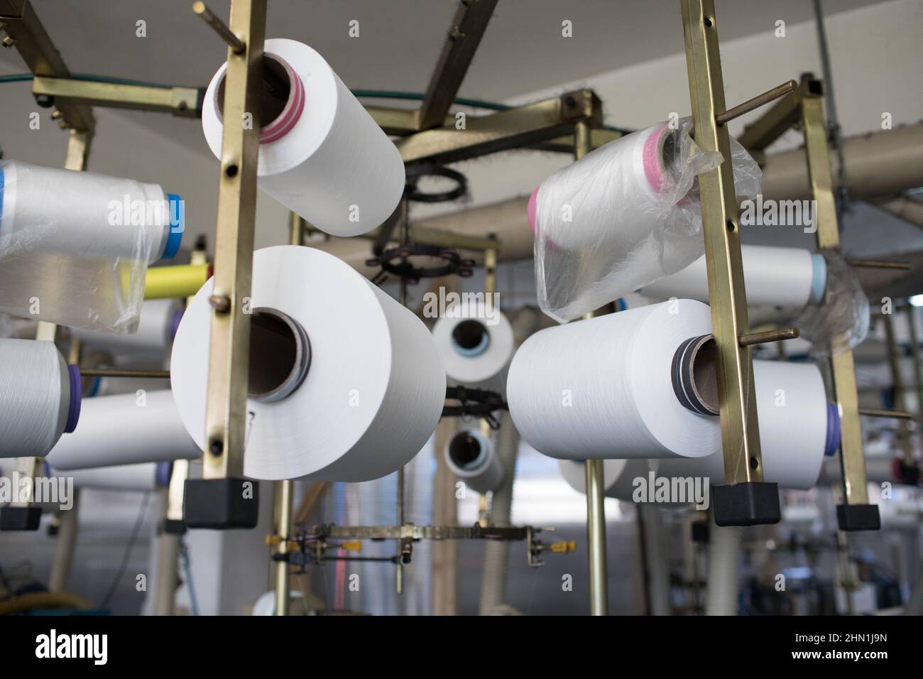 Working process at socks production industry. Factory and production ...