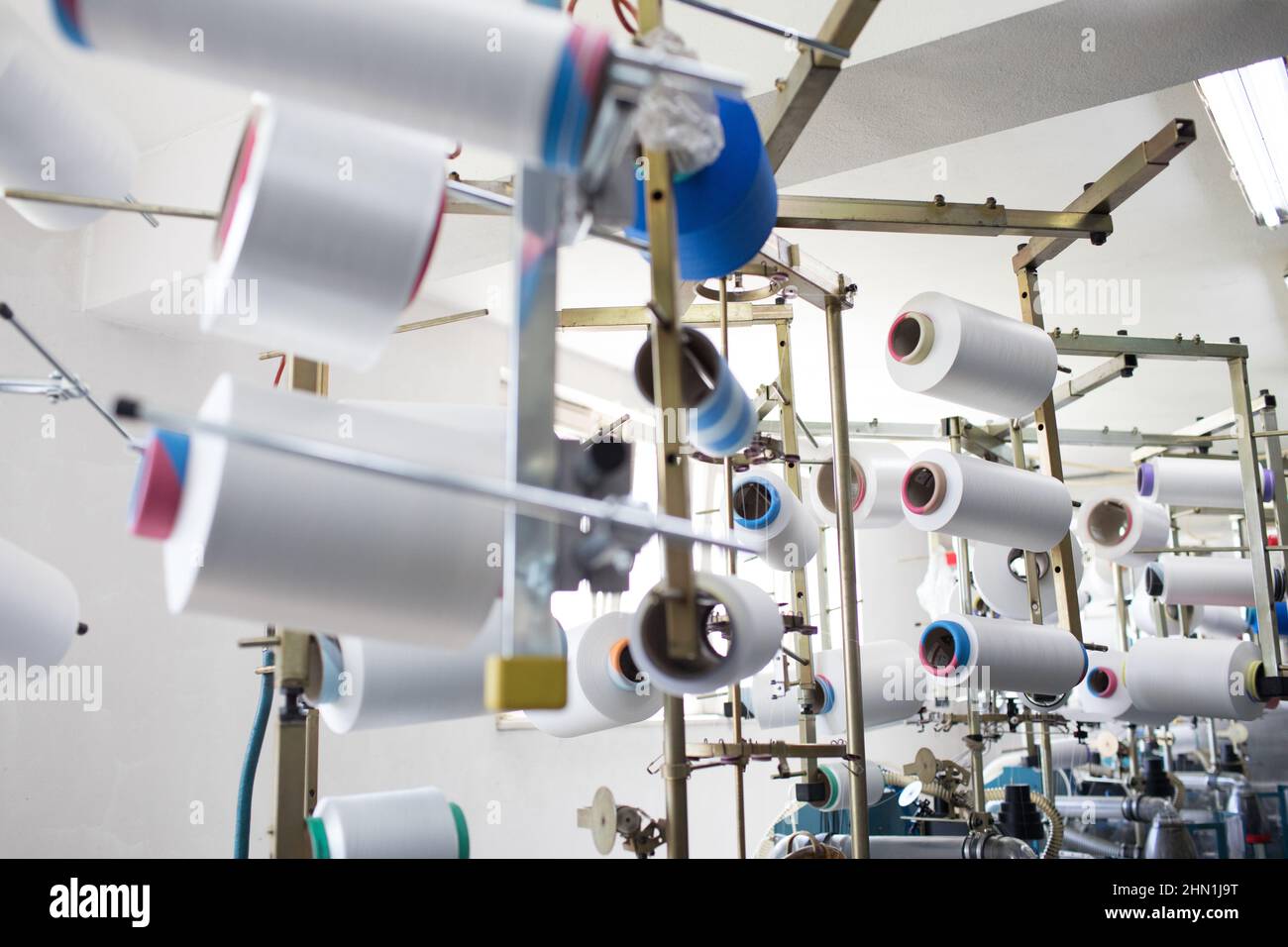 Working process at socks production industry. Factory and production ...