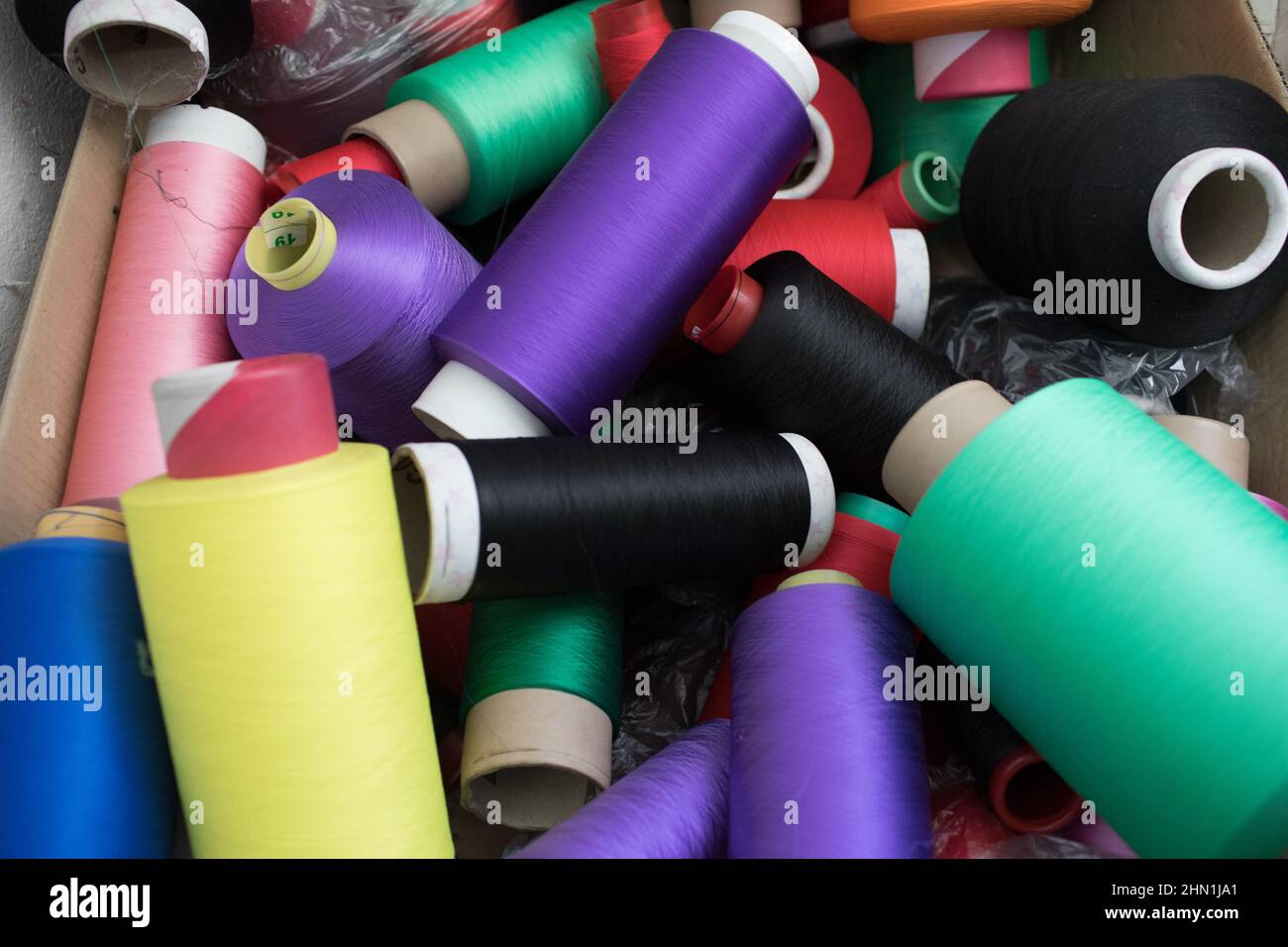 Working process at socks production industry. Factory and production ...