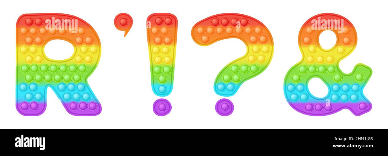 Popit font design addition - letter R and punctuation marks in style of trendy silicon fidget ...