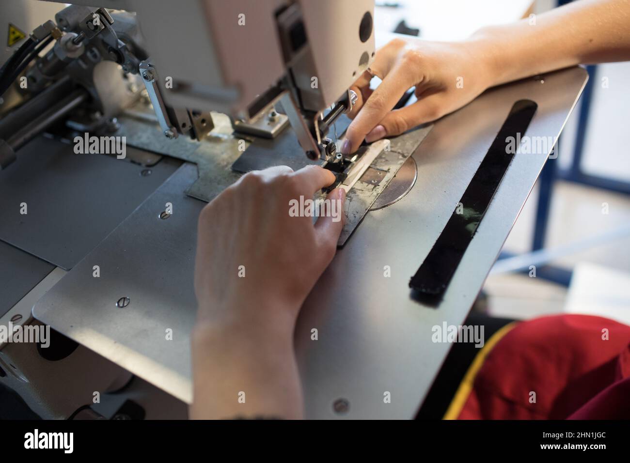 Working process at socks production industry. Factory and production ...