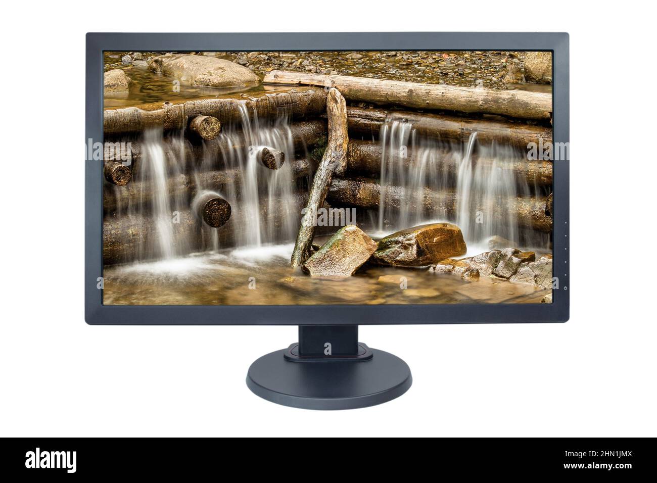 Computer monitor isolated on white with screensaver running Stock Photo ...