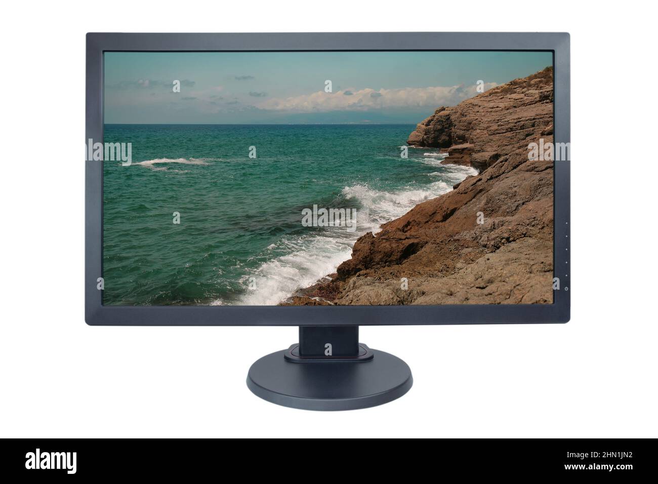 Computer monitor isolated on white with screensaver running Stock Photo ...