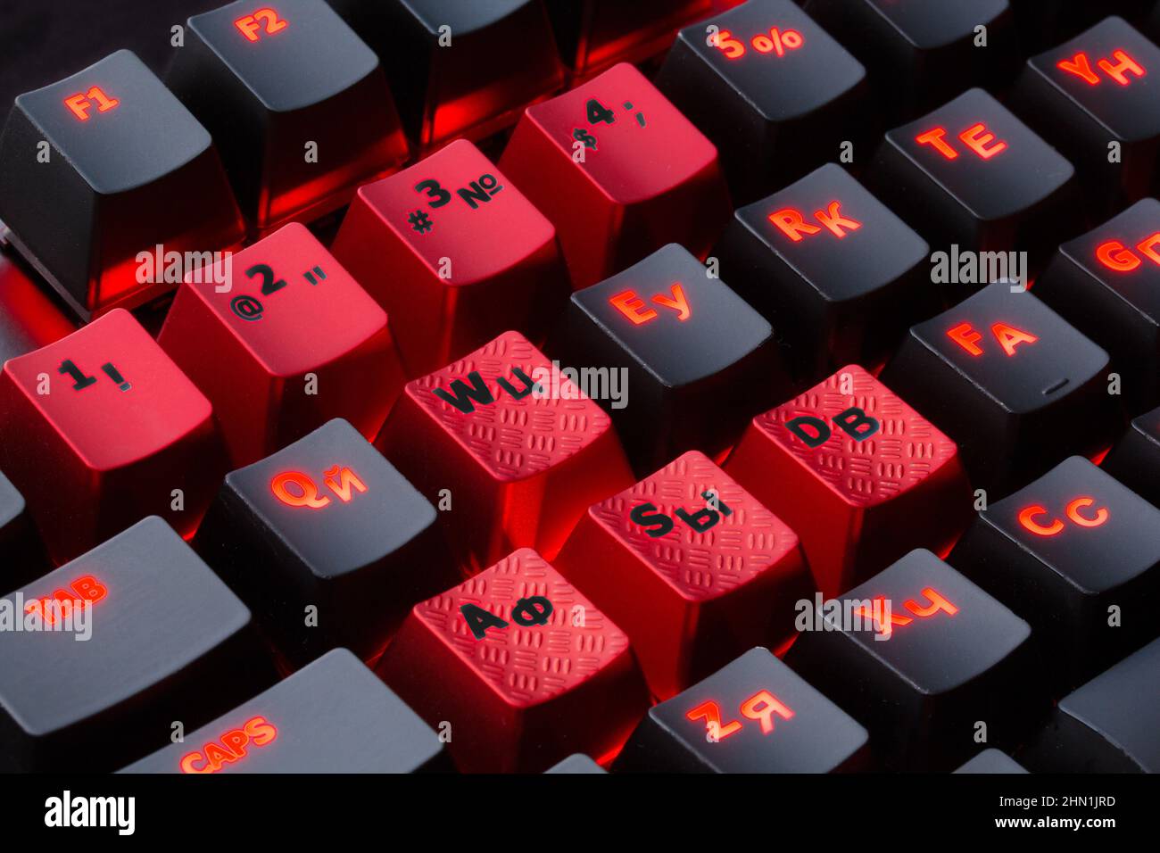 Black computer keyboard with red keys, latin and cyrillics Stock Photo ...