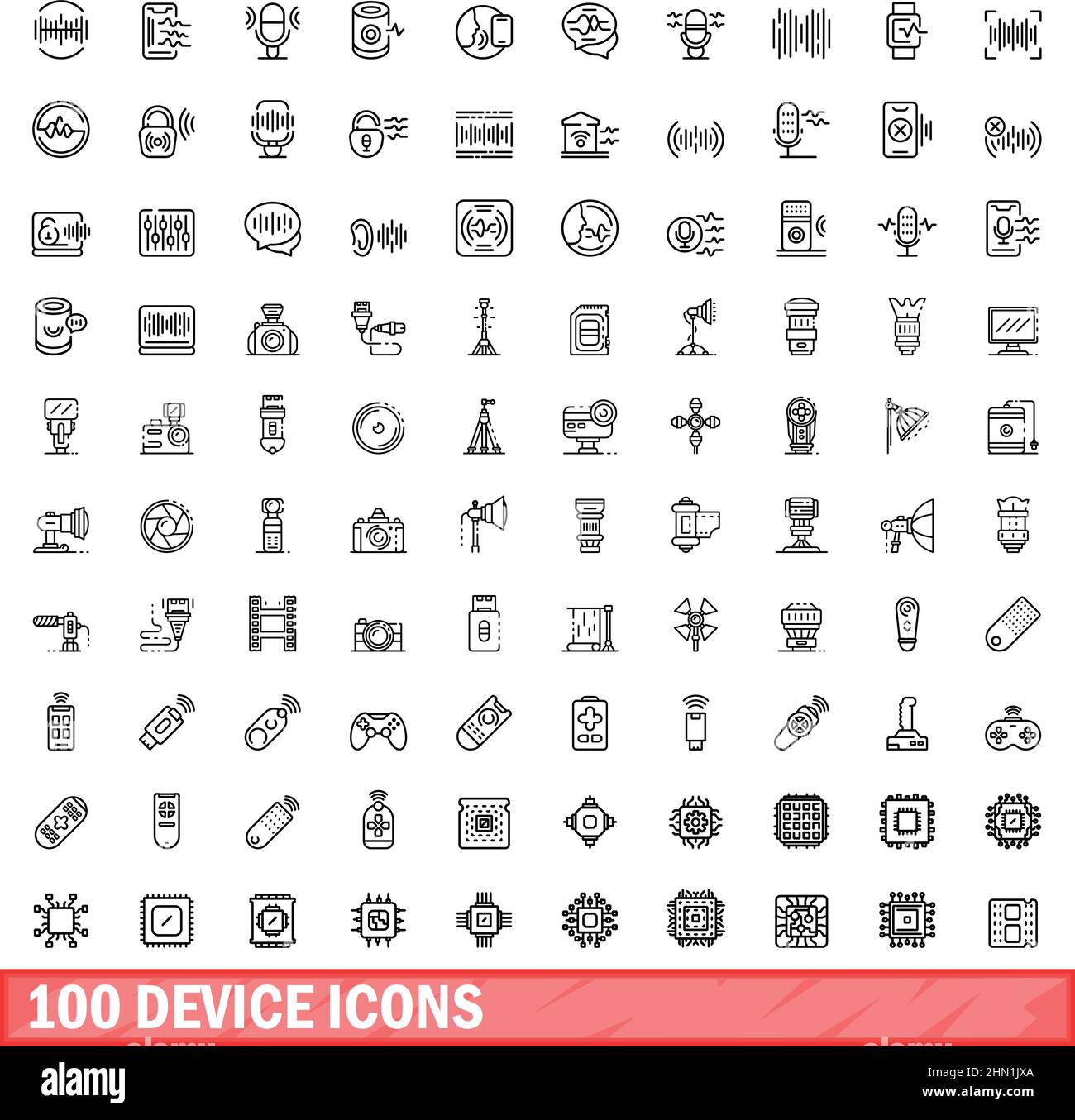 100 device icons set. Outline illustration of 100 device icons vector ...