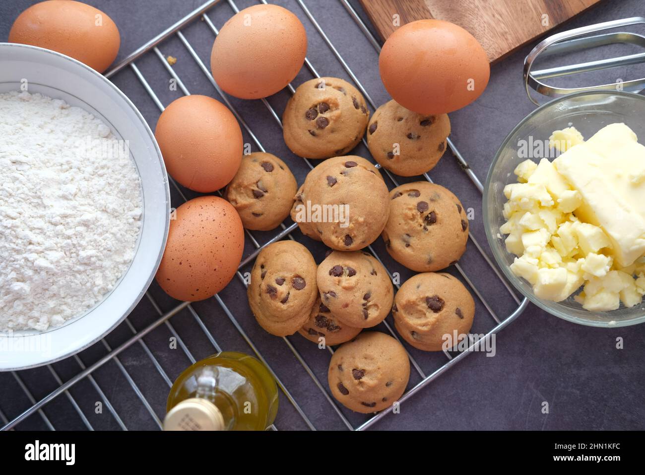 Baking ingredients on a black background, top view Stock Photo - Alamy