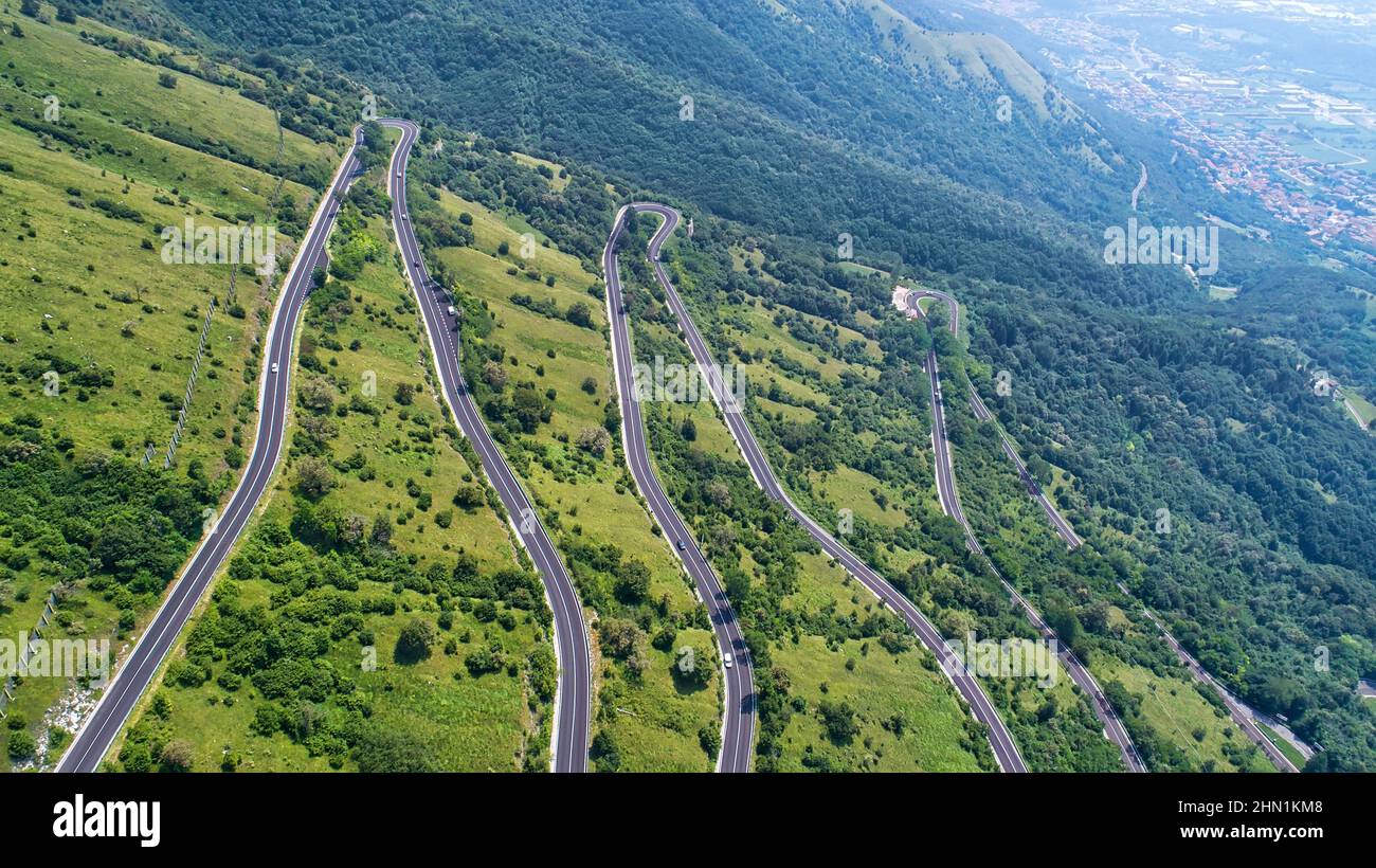 Mountain road to Plateu Asiago (Altopiano di Asiago) in nothern Italy ...