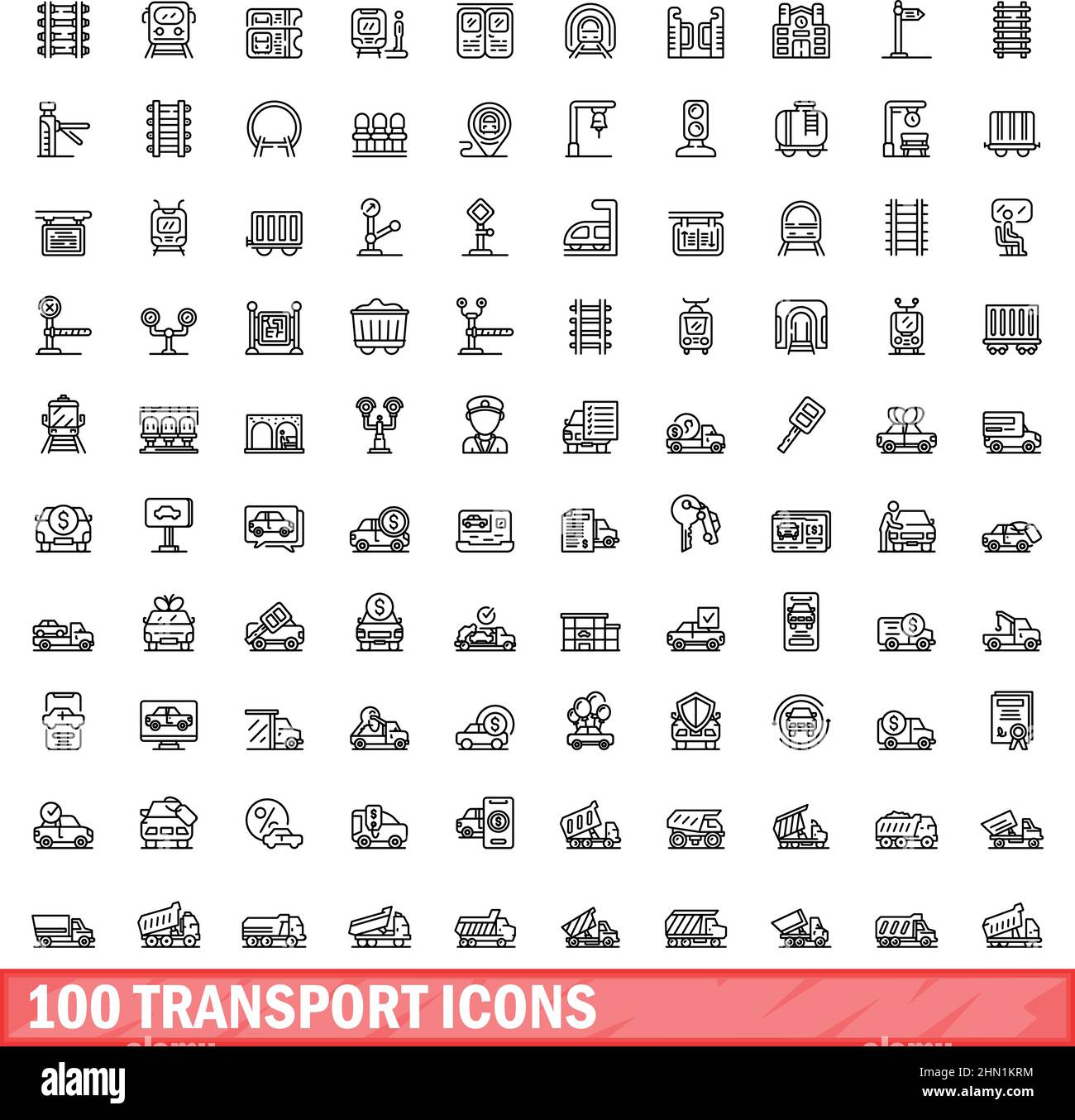 100 transport icons set. Outline illustration of 100 transport icons ...