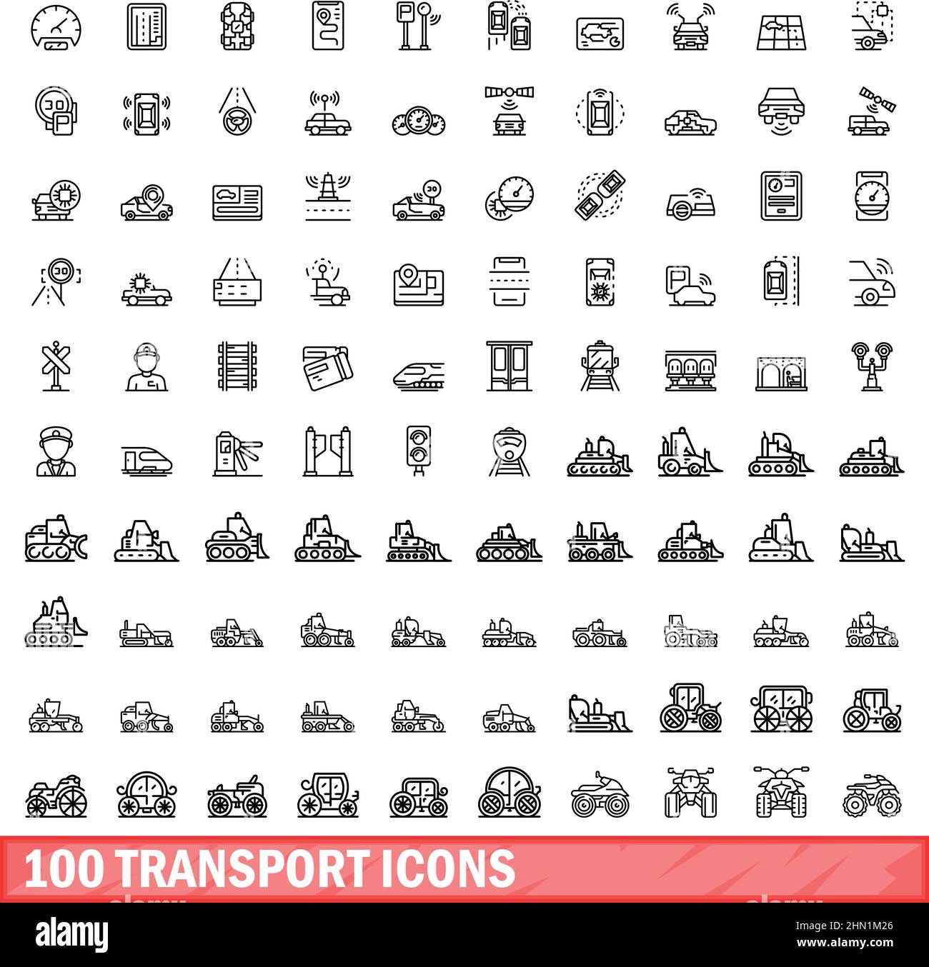 100 transport icons set. Outline illustration of 100 transport icons ...