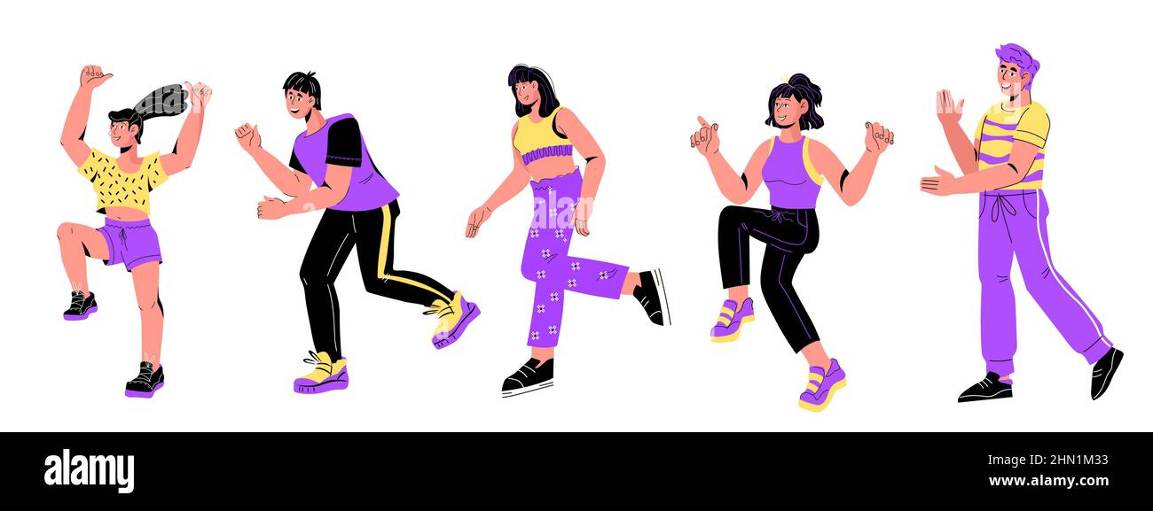 Group of runners athletic sport people, flat cartoon vector ...