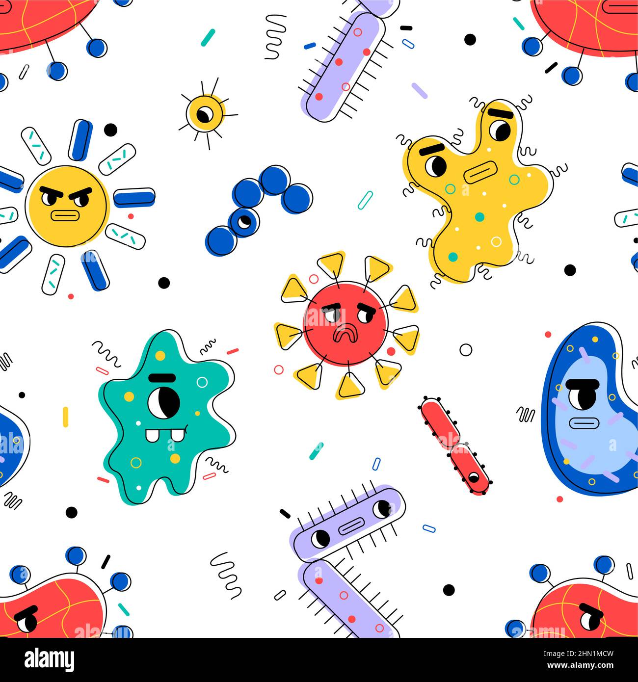 Bacteria seamless pattern. Funny microscopic viruses and germs ...