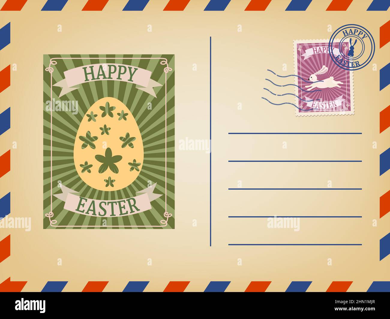 Easter envelope paper mail with a Easter Egg, stamp, vintage. Vector ...