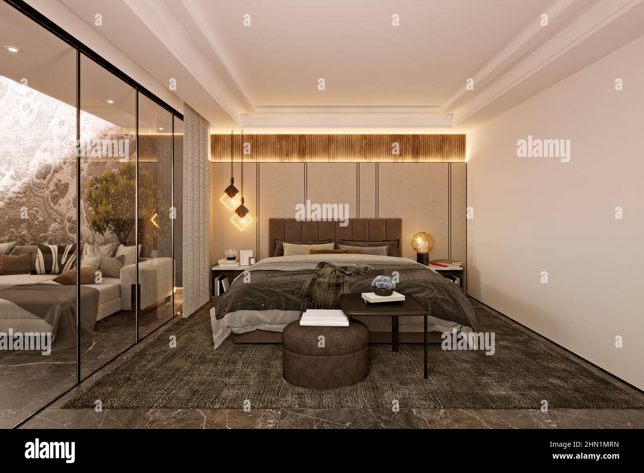 3d render of bedroom, hotel room Stock Photo - Alamy