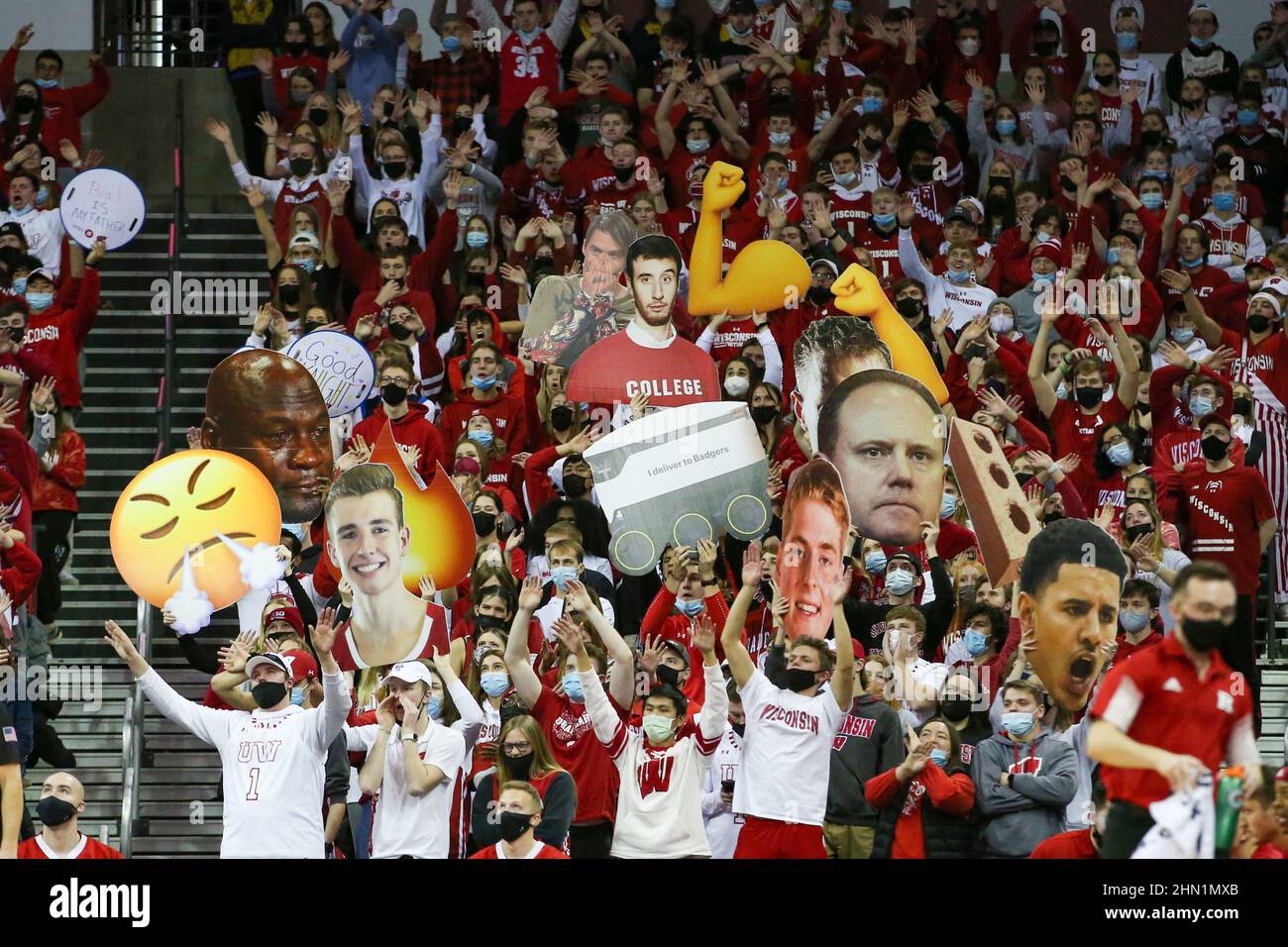 Madison, WI, USA. 12th Feb, 2022. The Wisconsin Badgers student section ...