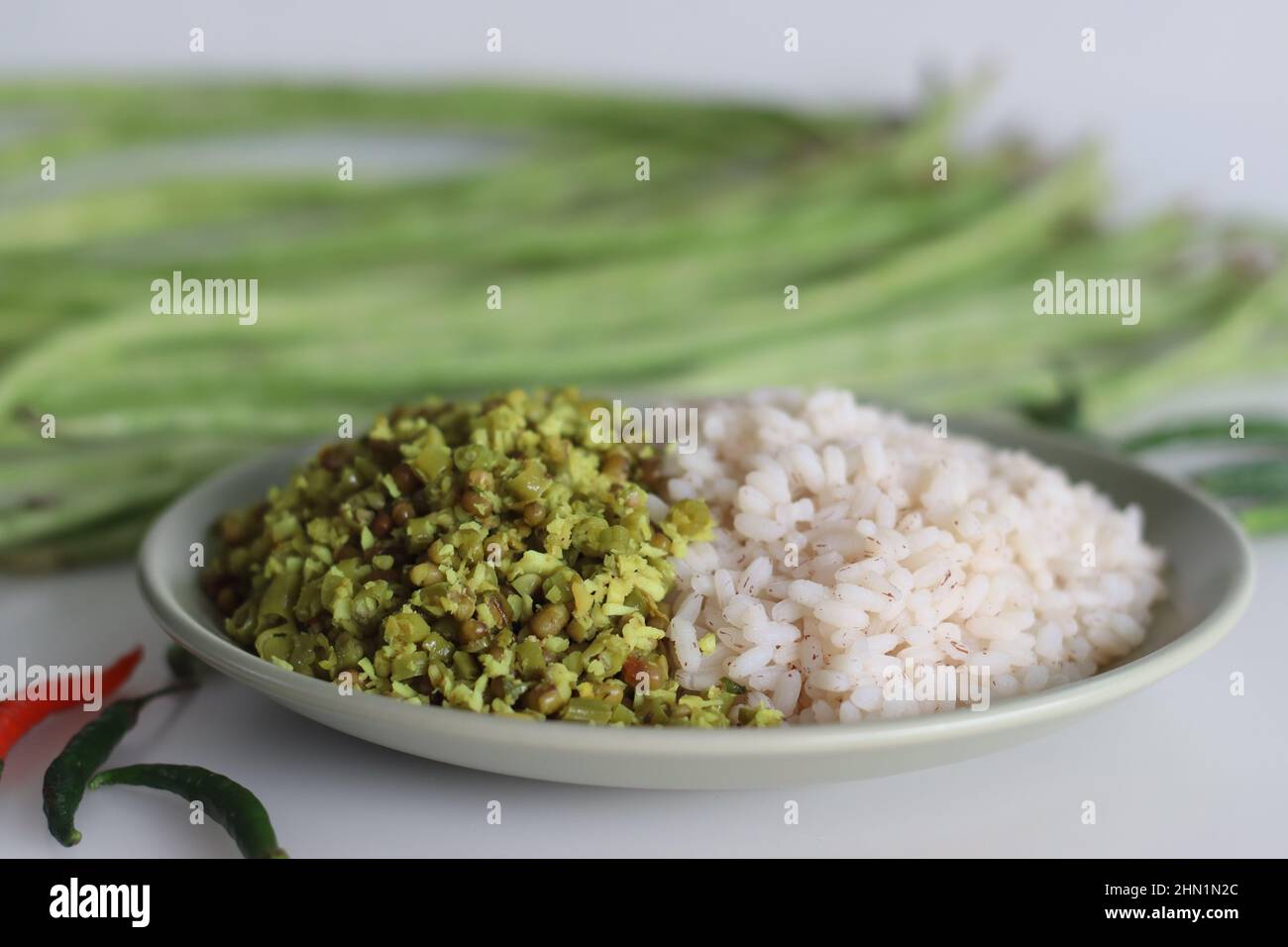 Long beans and boiled mung thoran. A vegetarian side dish of kerala ...