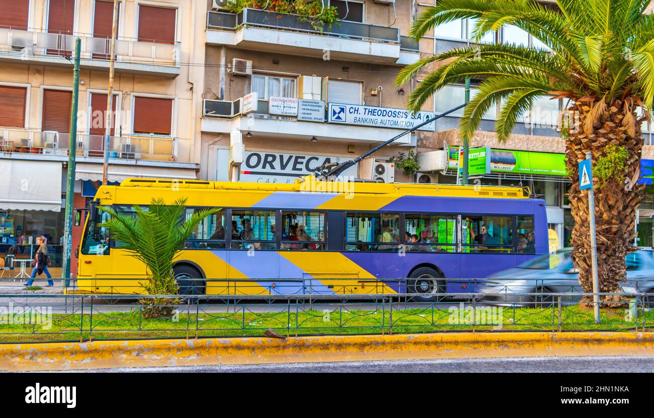 Athens Greece 04. October 2018 Typical street road buildings cars and ...