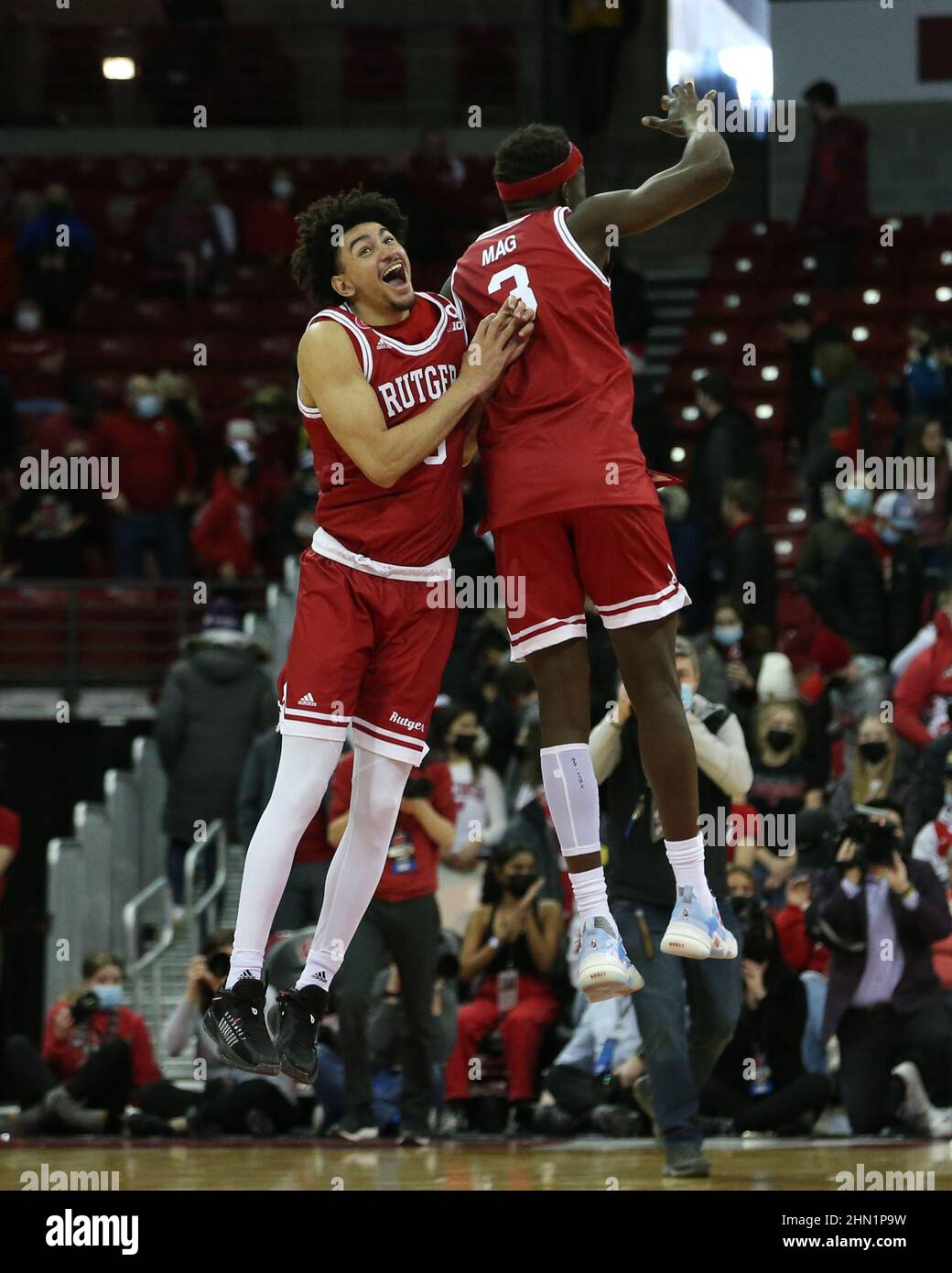 February 12, 2022: Rutgers Scarlet Knights guard Geo Baker (0) and ...