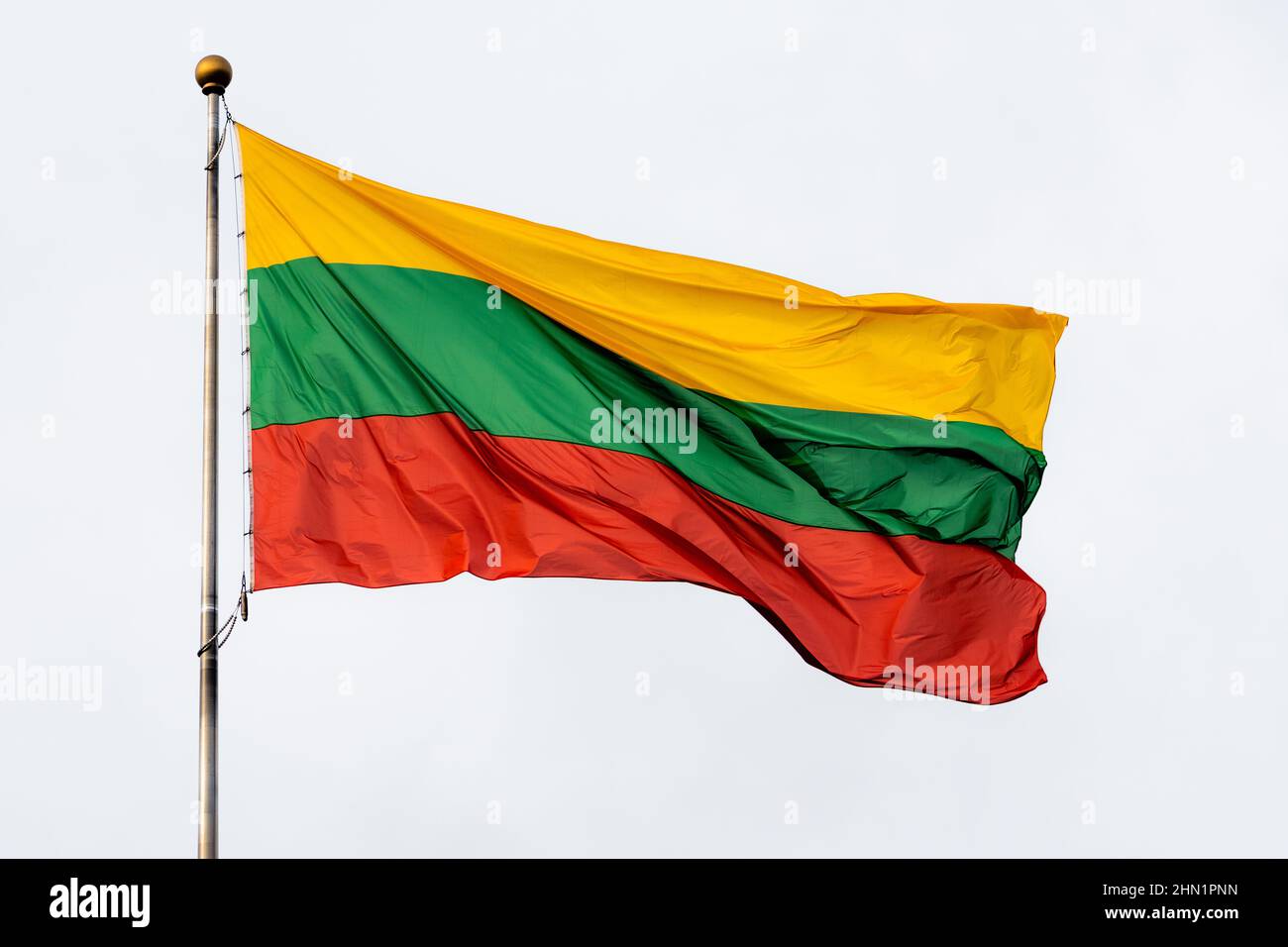 Lithuanian flag waving in the sky, Lithuania is a Baltic State in ...