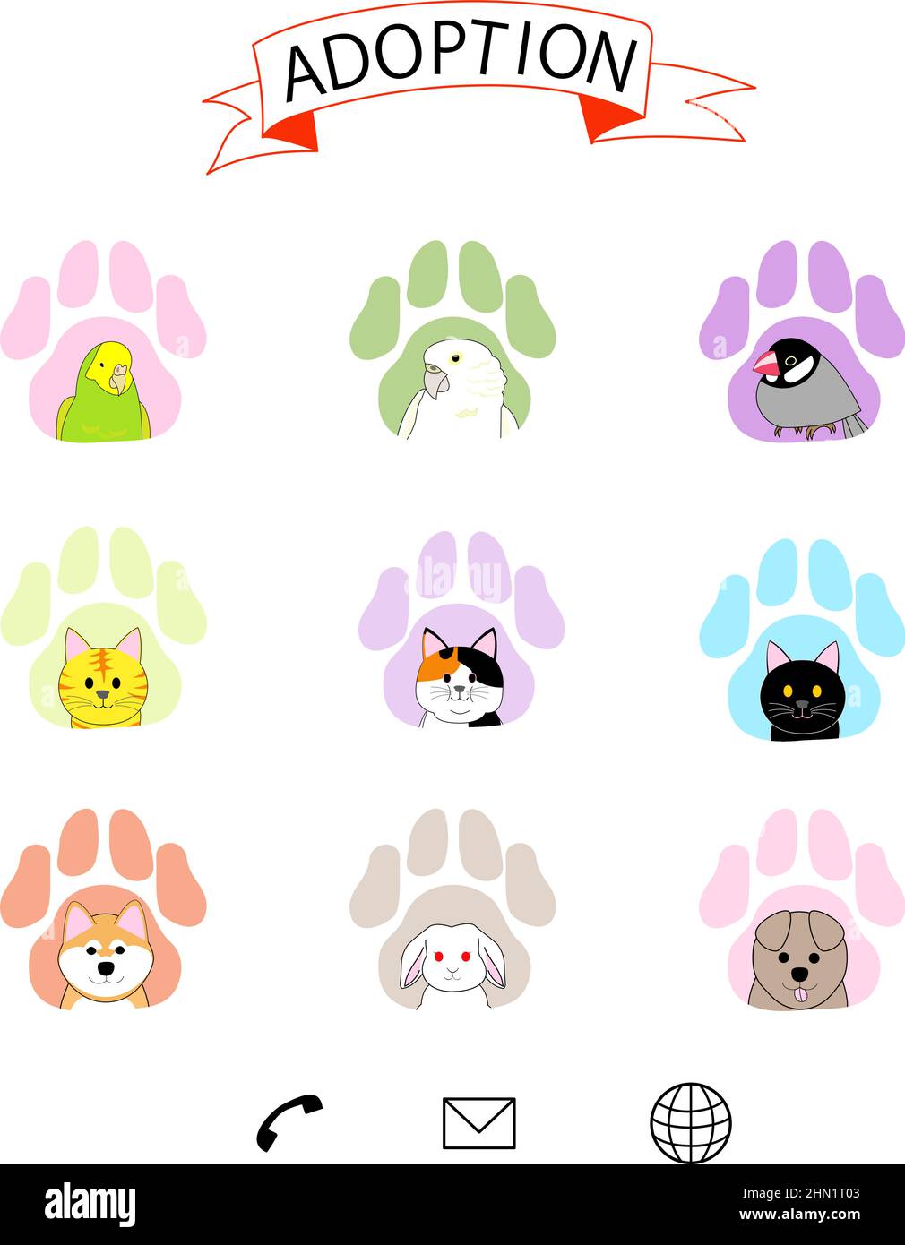 pet icons: adaption of animals, birds, dogs, cats, and rabbit Stock ...
